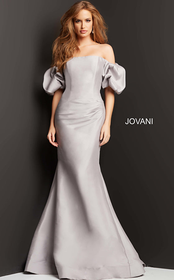 Indigo Jovani 08361 Mother of the Bride Off Shoulder Puff Sleeve Dress ...