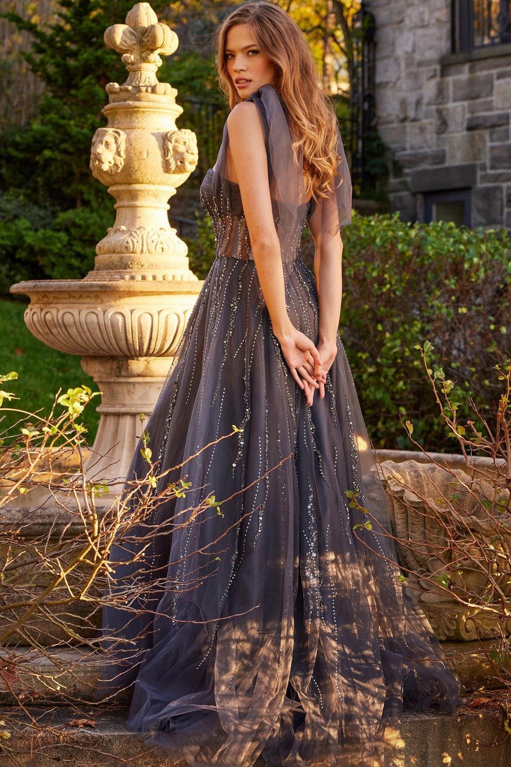 GUNMETAL Jovani JVN08487 Long A-line Evening Dress for $519.99 – The ...