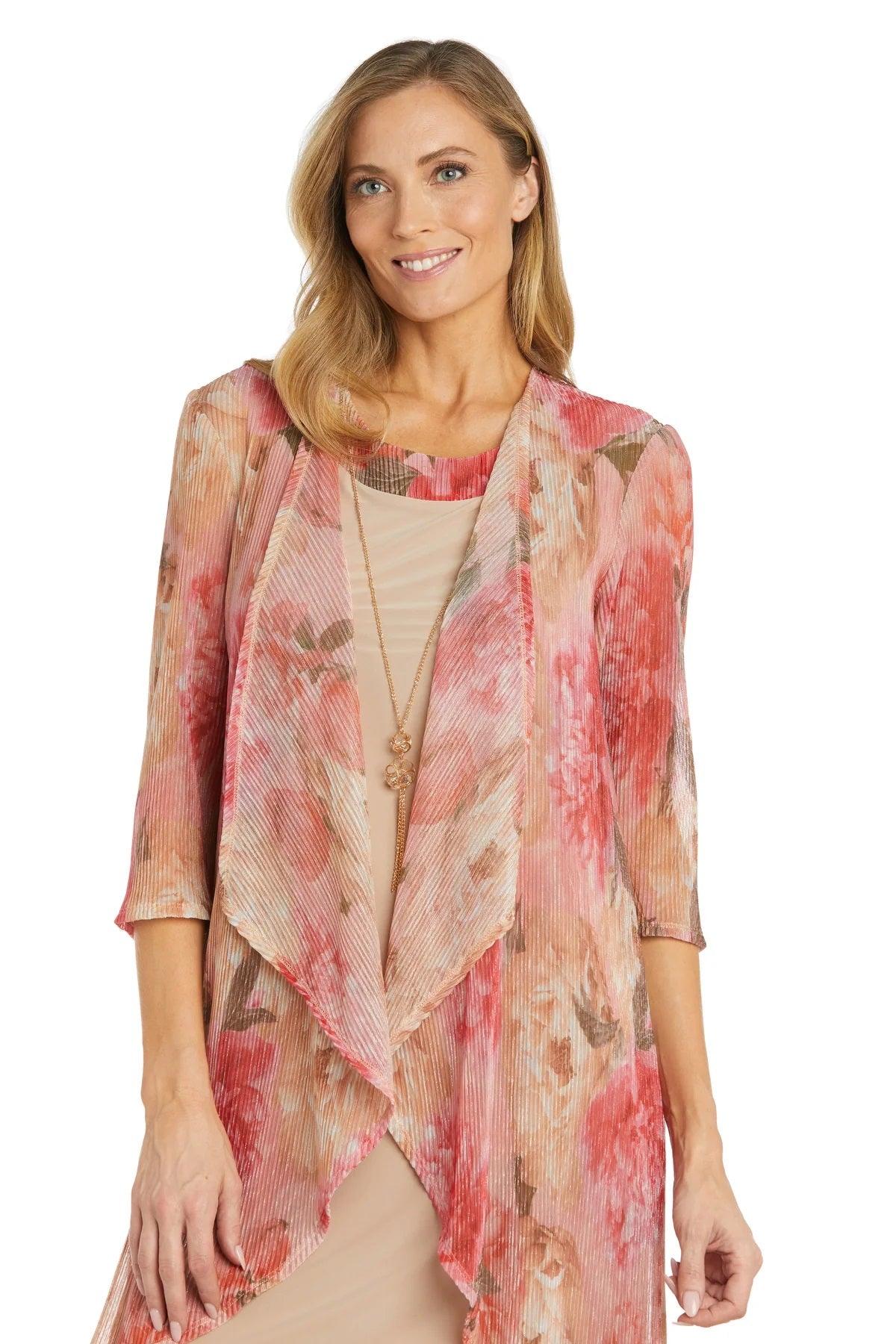 Peach/Coral R&M Richards 1097 Short Printed Metallic Jacket Dress ...