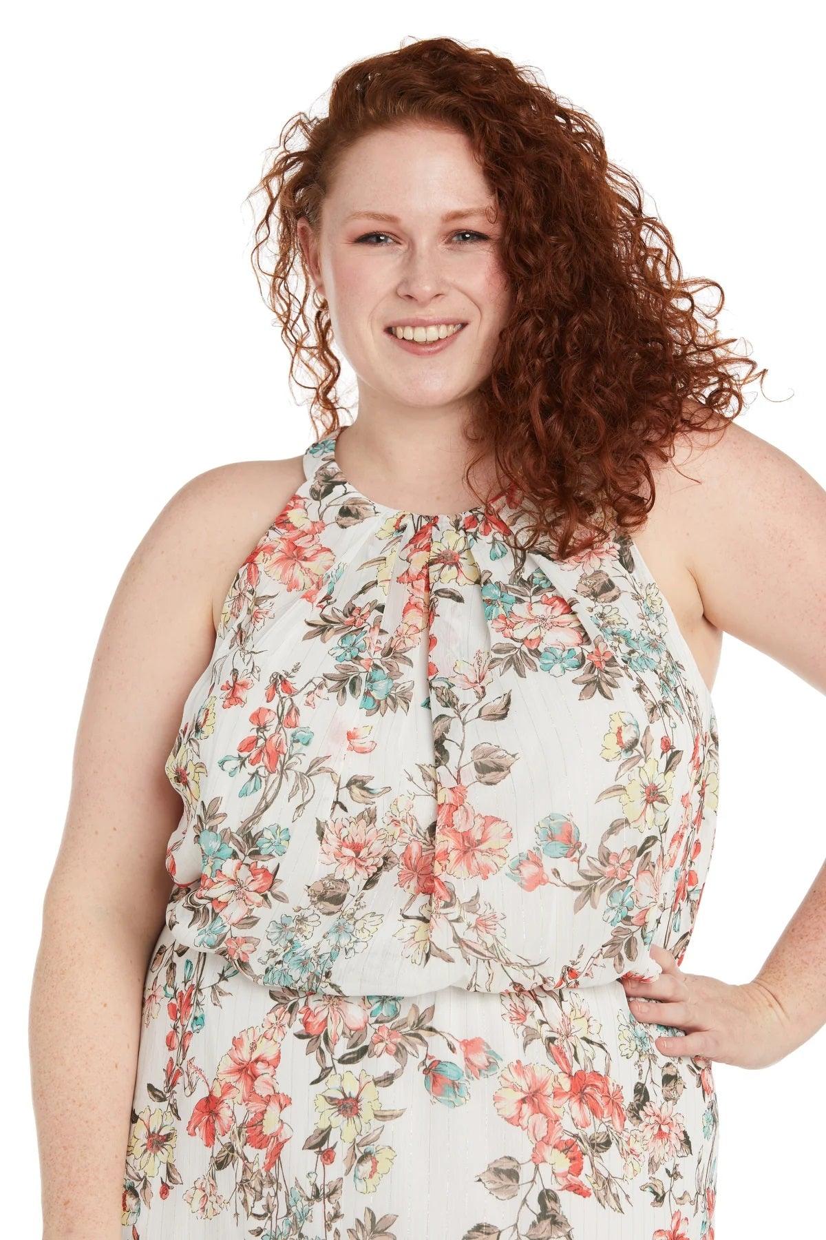 Ivory/Coral R&M Richards 1121W Long Plus Size Halter Floral Maxi Dress ...