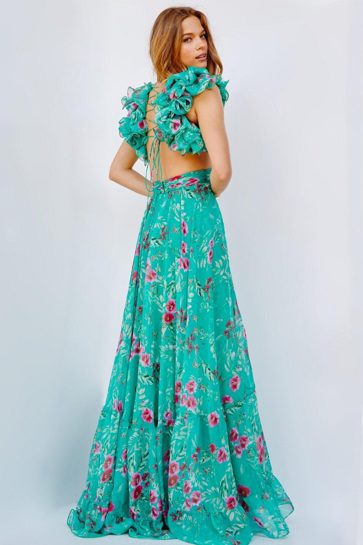 Print Jovani 23321 Long Floral Print Chiffon Prom Dress for $600.0 ...