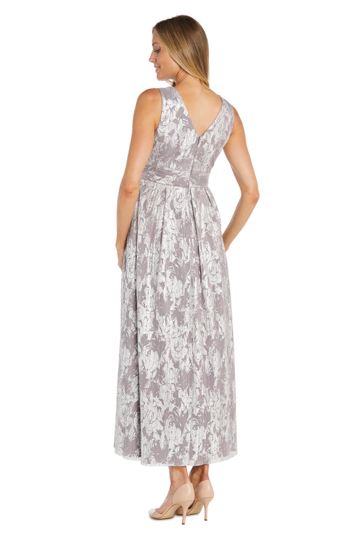 Lavender/Silver R&M Richards 1198 Long Formal Metallic Printed Dress ...