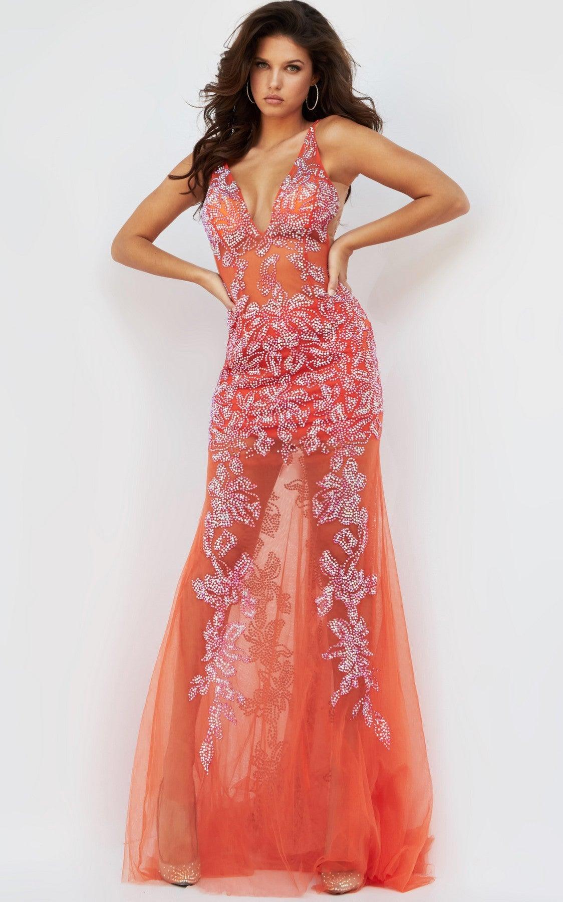 Tangerine Jovani 08275 Long Sleeveless Formal Beaded Prom Dress for ...