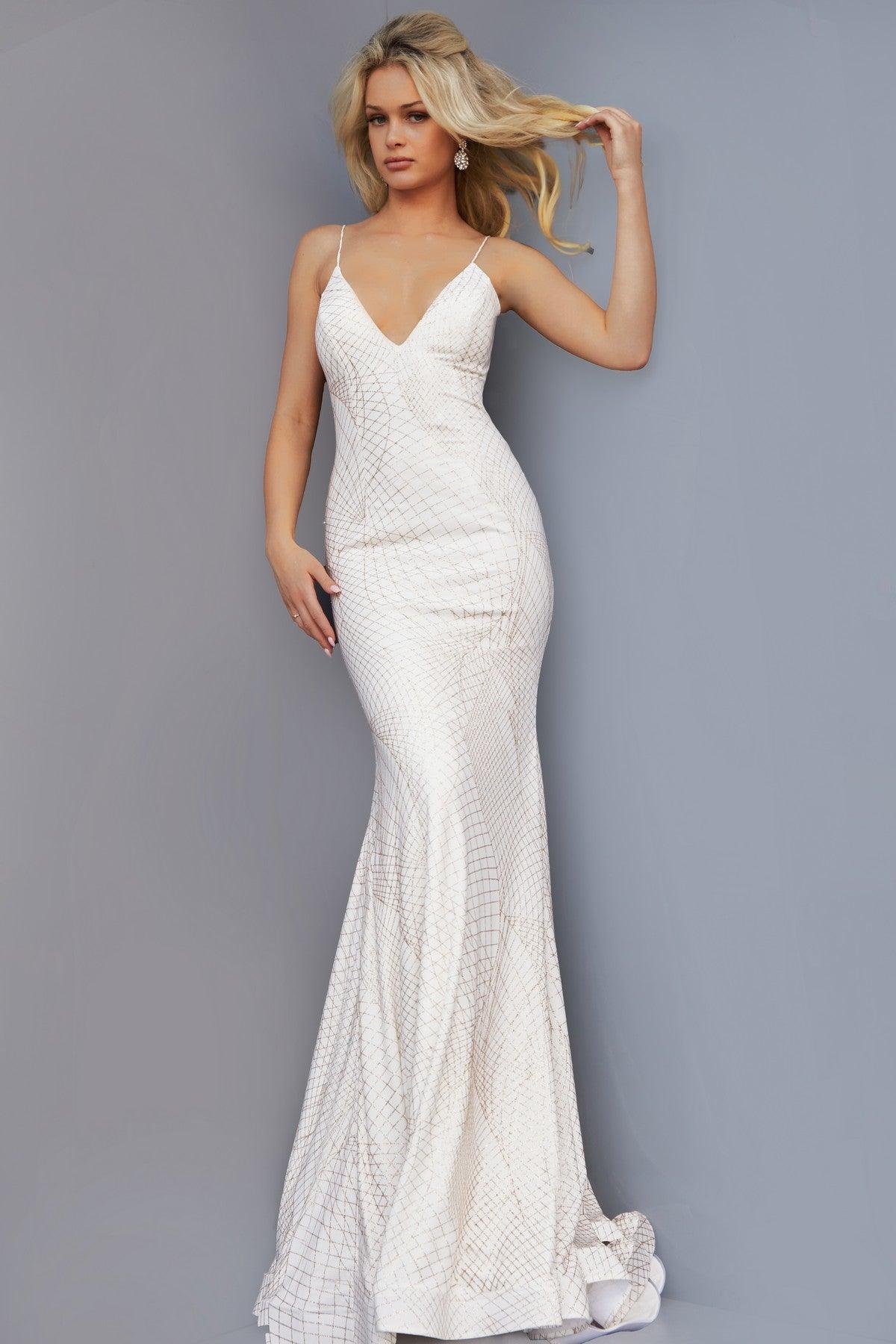Light Blue Jovani 05960 Long Spaghetti Strap Fitted Prom Gown for $590. ...