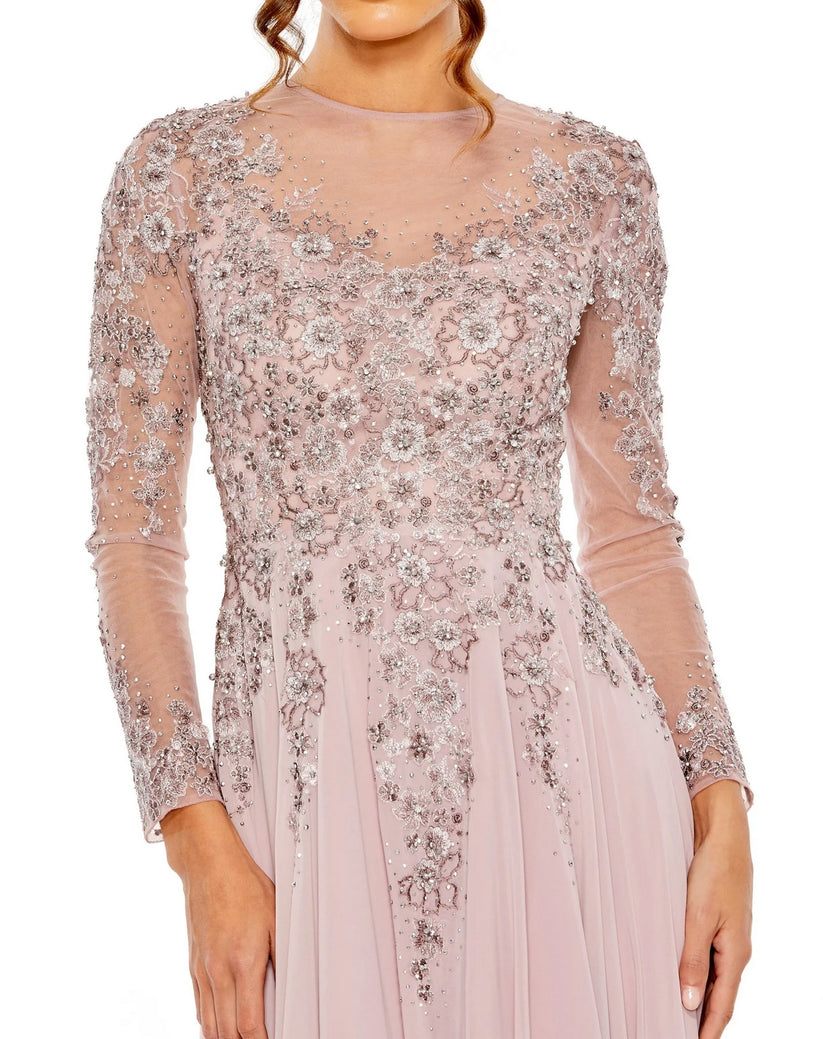 Vintage Lilac Mac Duggal 20478 High Neck Long Sleeve Embellished A Line ...