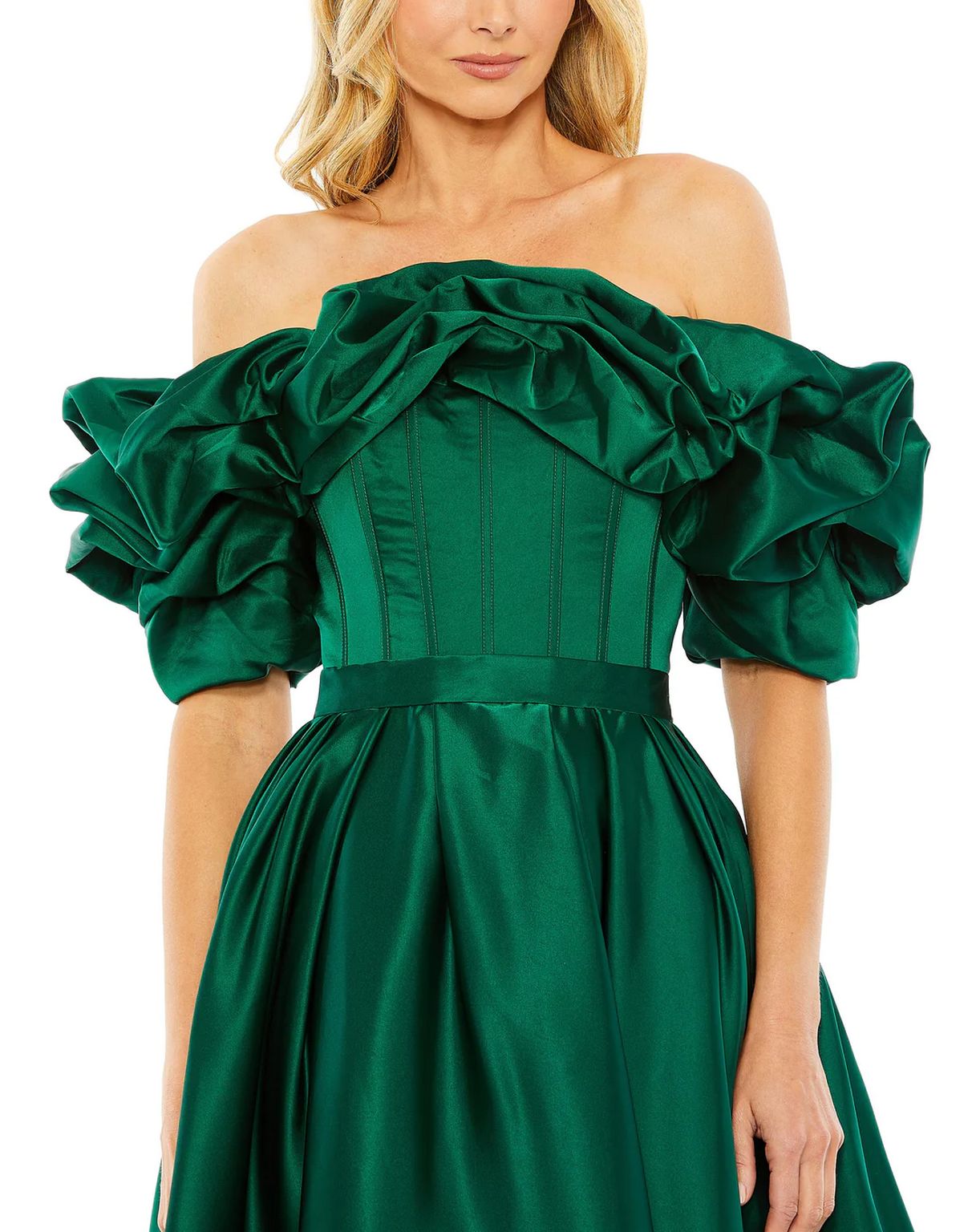 Emerald Mac Duggal 20706 Off Shoulder Ruffle Tea Length Dress for $598. ...