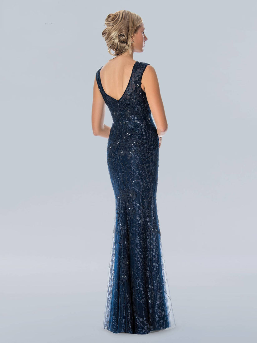 Navy Stella Couture 23359 Long Formal Overskirt Prom Dress for $509.99 – The Dress Outlet