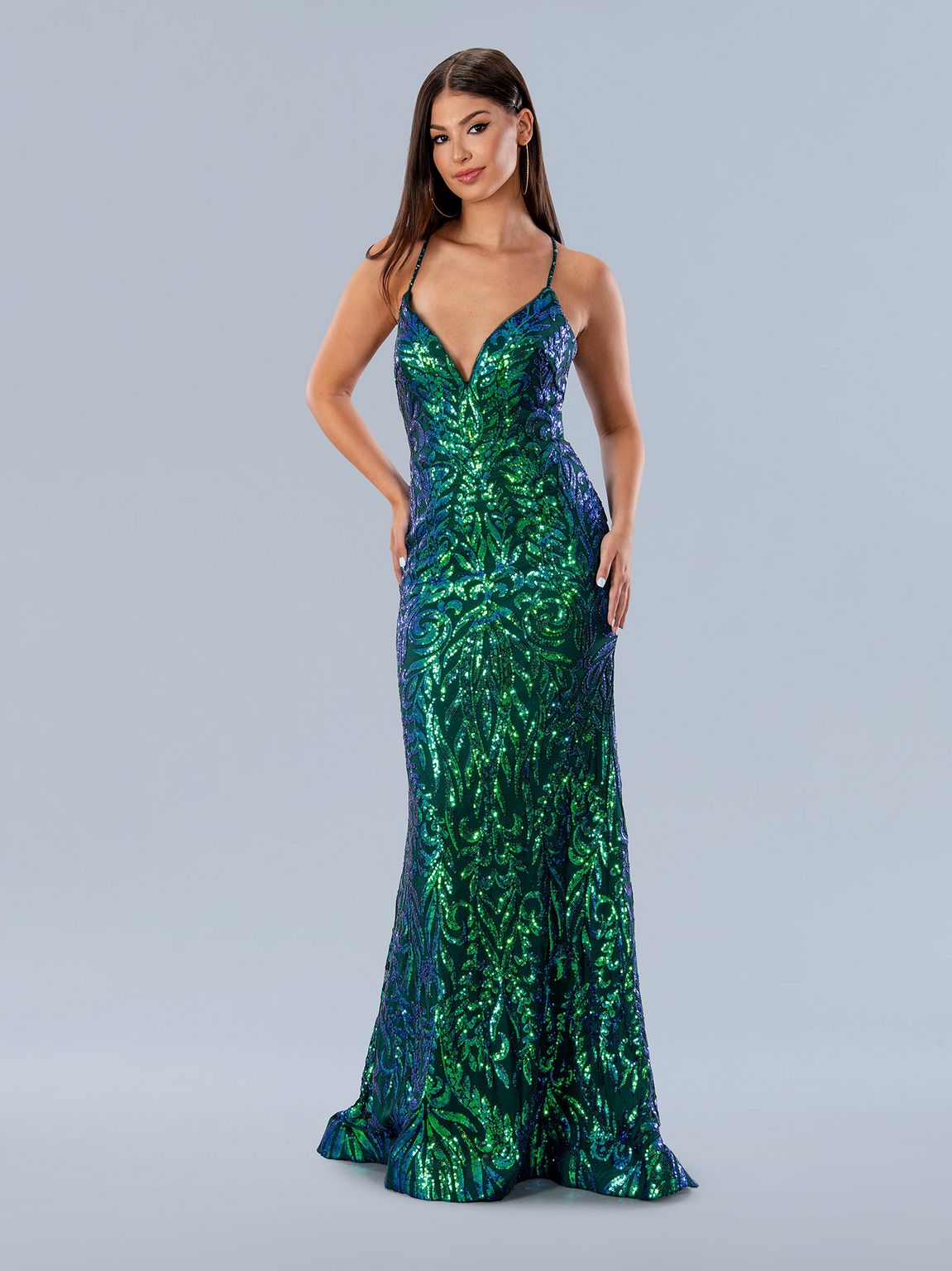 Blue Stella Couture 24195 Long Formal Iridescent Sequin Prom Dress for ...