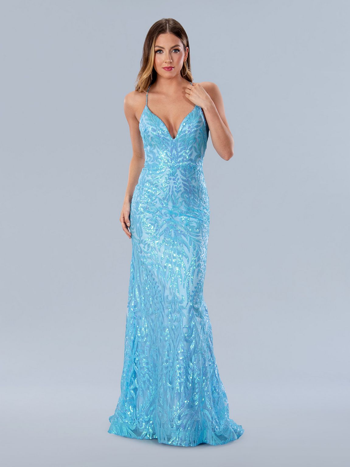 Blue Stella Couture 24195 Long Formal Iridescent Sequin Prom Dress for ...