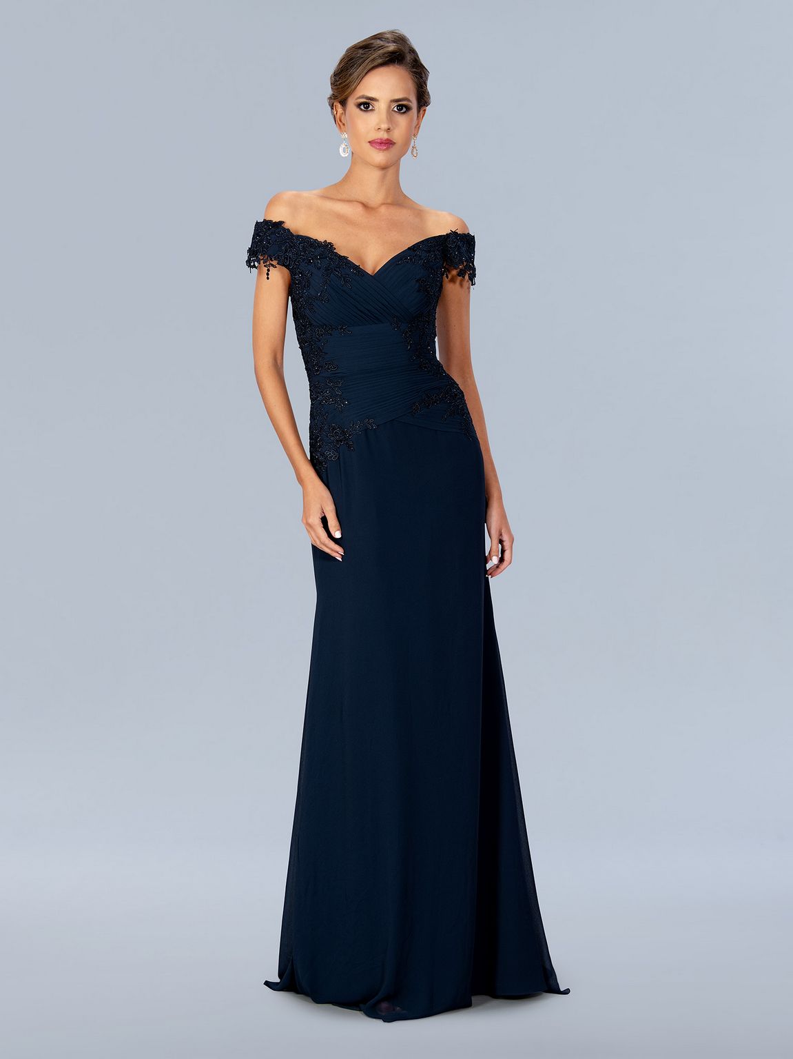 Navy Stella Couture 24319 Long Formal Pleated Mother of the Bride Dress ...