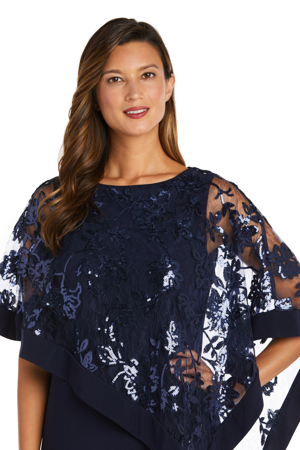 Navy R&M Richards 2551 Long Sequin Mother of the Bride Poncho Dress for ...