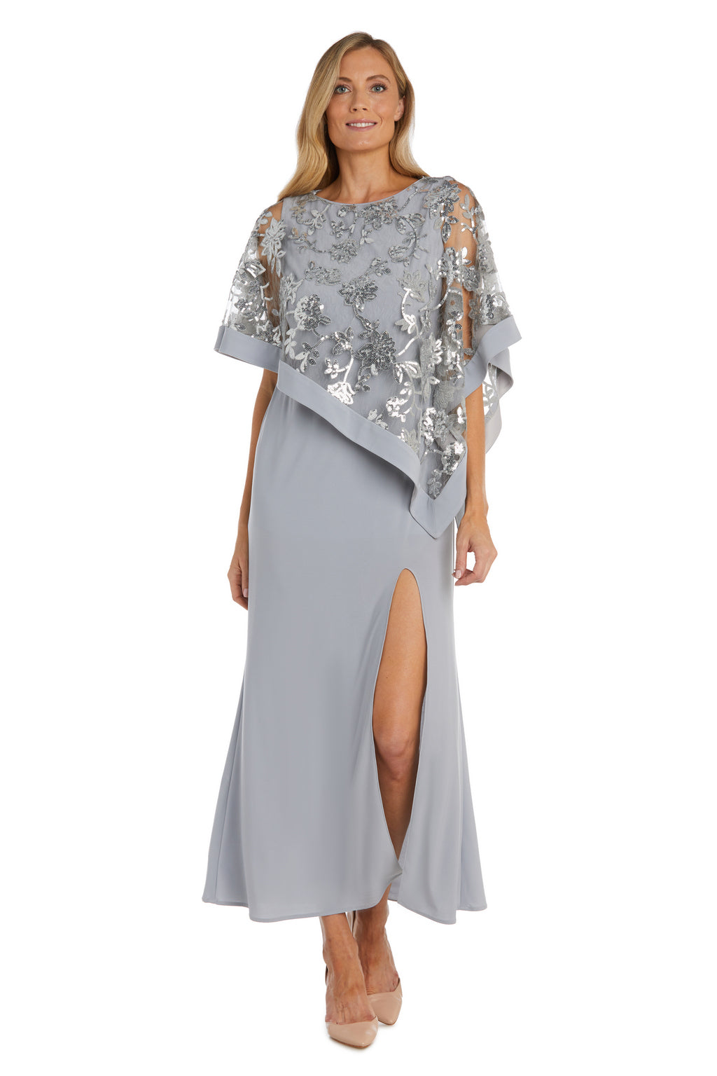 Navy R&M Richards 2551 Long Sequin Mother of the Bride Poncho Dress for ...