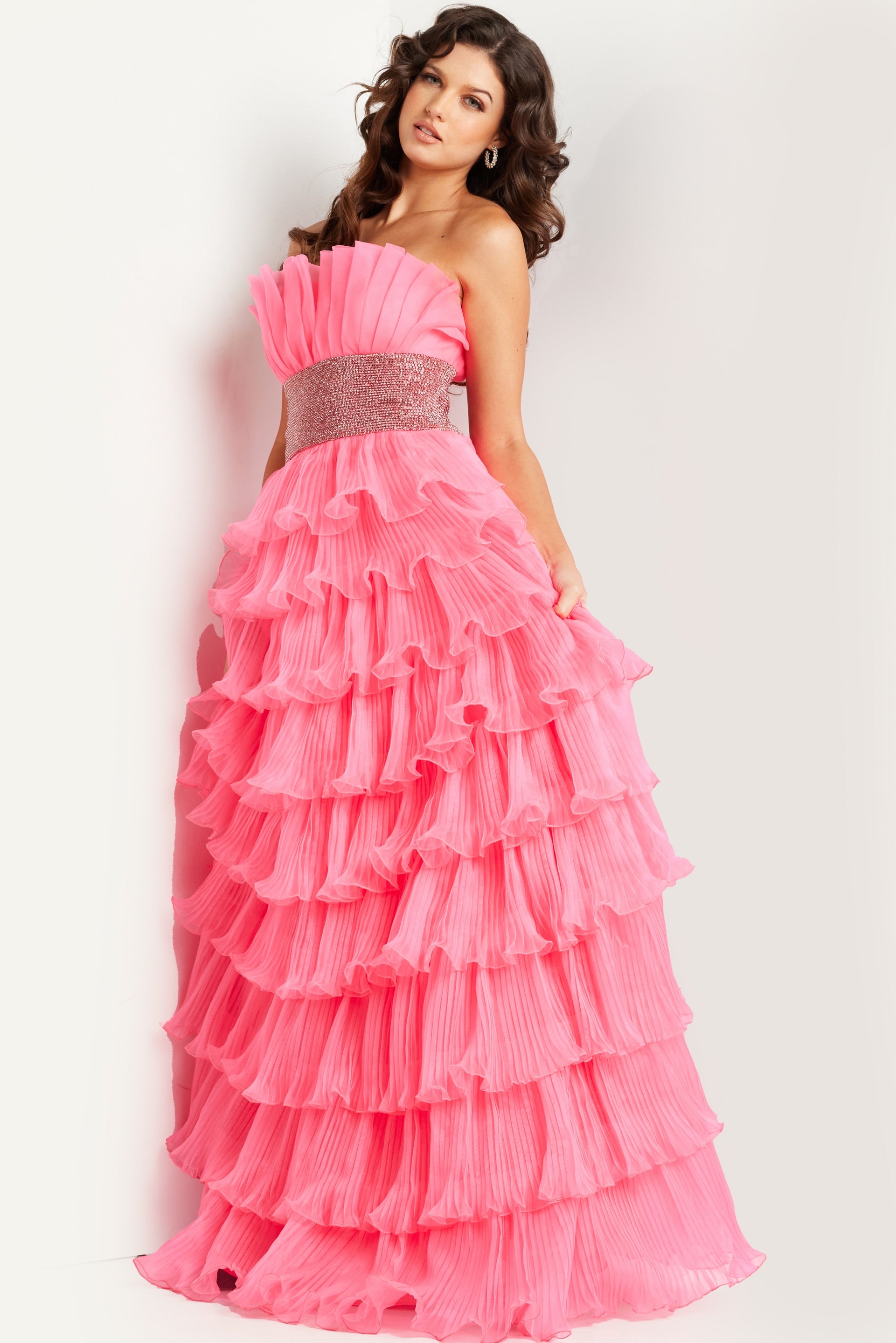 Hot Pink Jovani 26314 Layered Skirt Long Formal Prom Dress - Prom ...