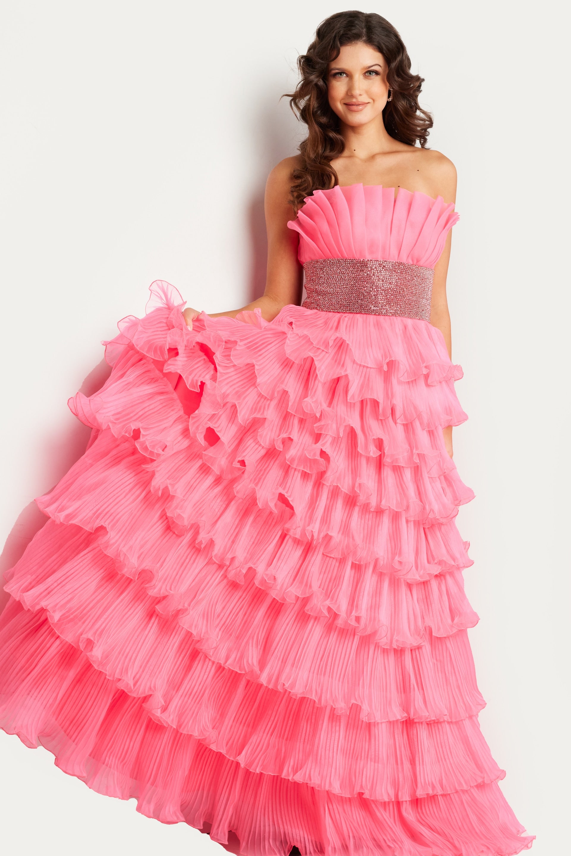 Hot Pink Jovani 26314 Layered Skirt Long Formal Prom Dress for $1250.0 ...