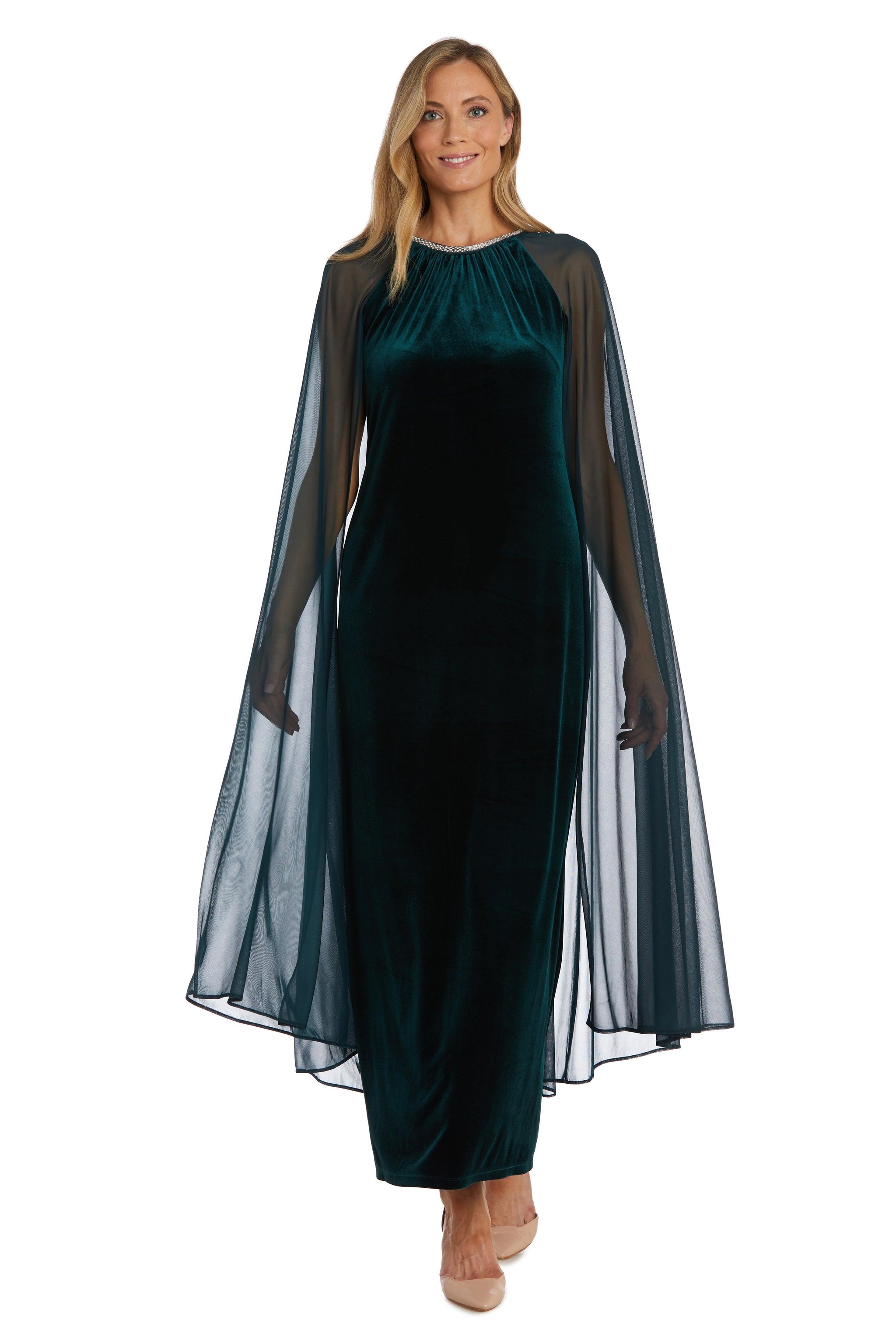 R&M Richards 2642P Long Formal Petite Cape Dress | The Dress Outlet