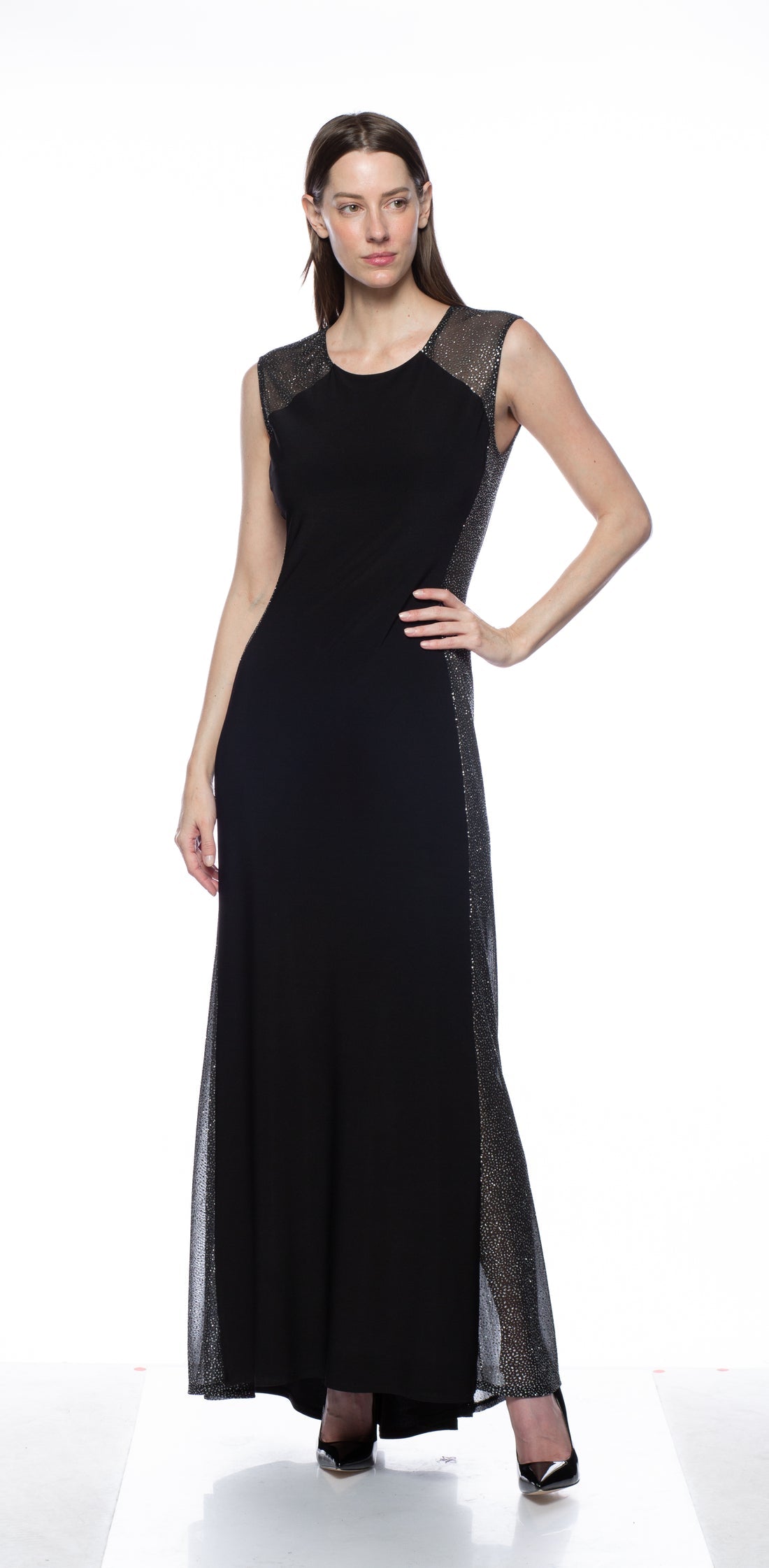 Black Silver Marina Long Side Panel ITY Combo Dress for $169.99 – The ...
