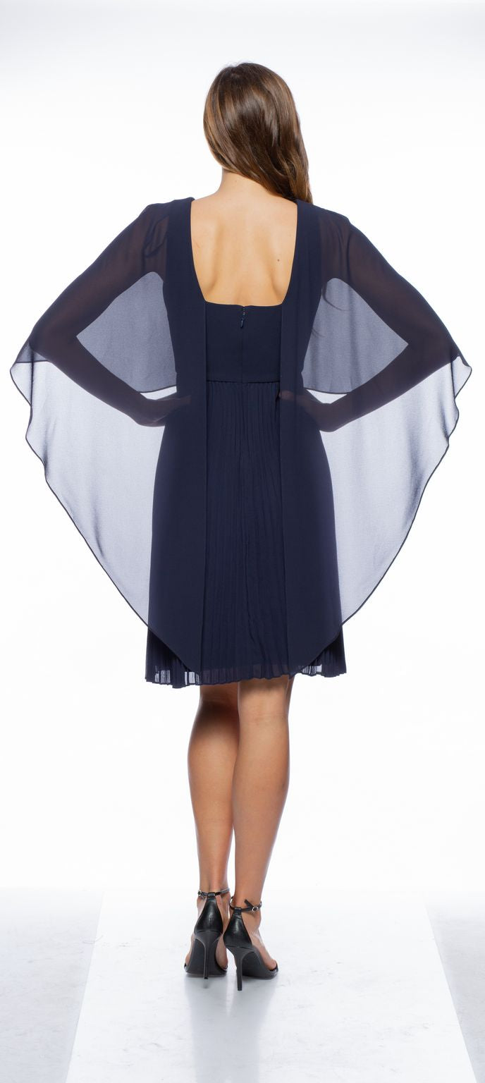 Black Marina Chiffon Capelet Pleated Short Dress for $169.99 – The ...