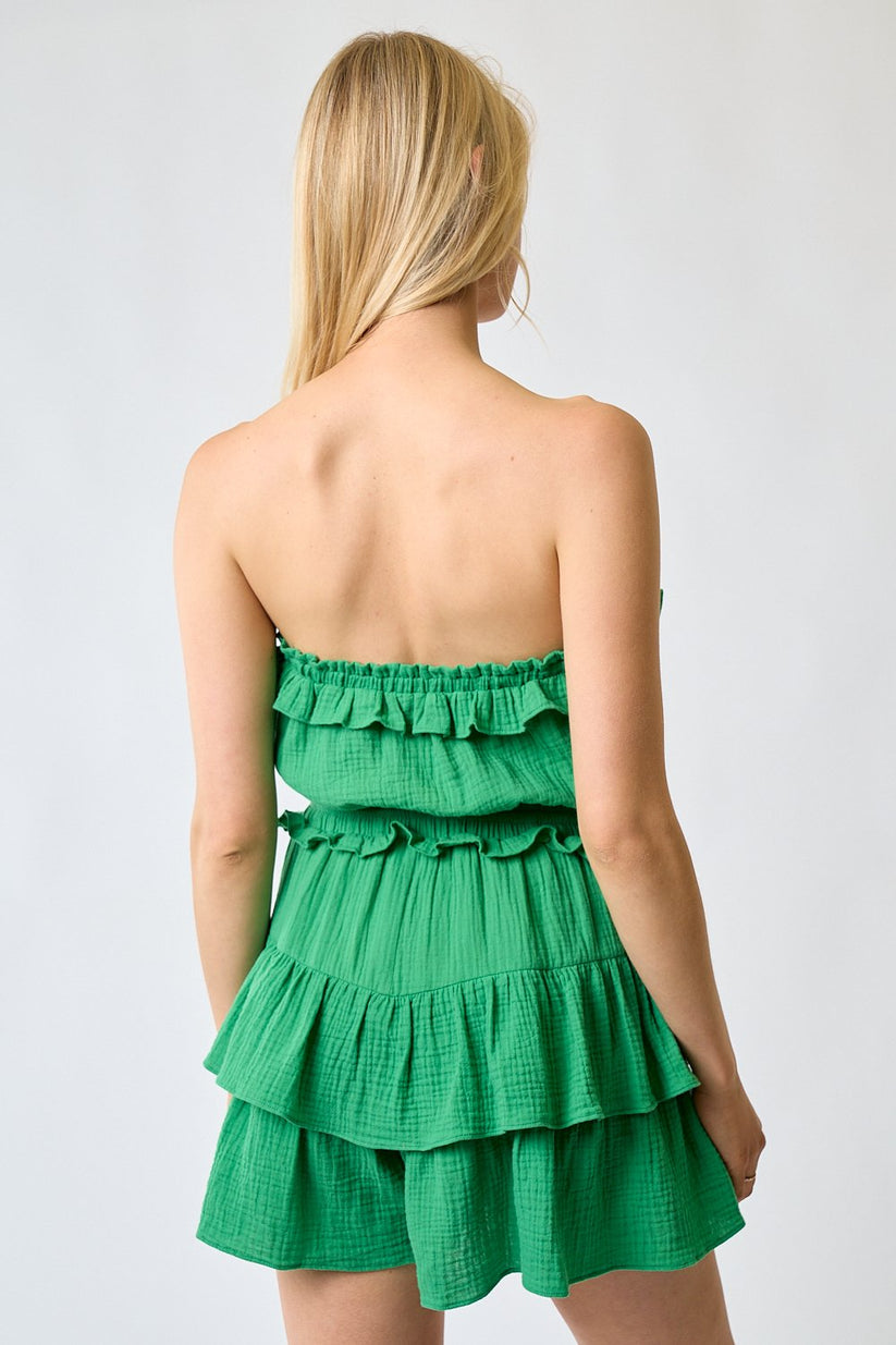 Green Apple Short Strapless Tiered Ruffle Romper for $39.99 – The Dress ...