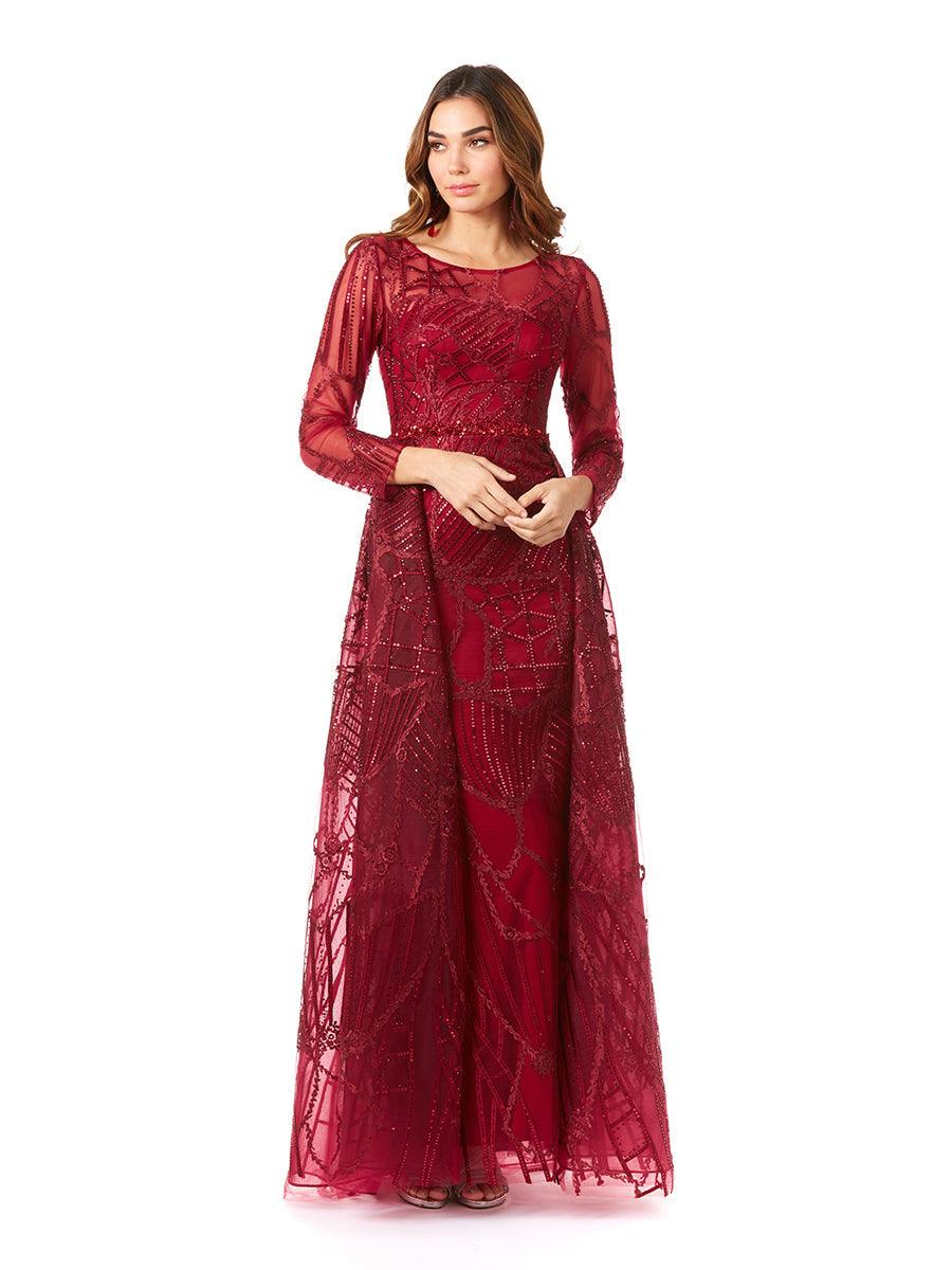 Dark Red Lara Dresses 29633 Long Overskirt Evening Gown for $699.99 ...