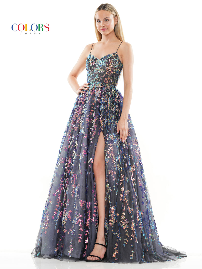Blue Lilac Colors 3247 Long Spaghetti Strap Sequin Prom Ball Gown For