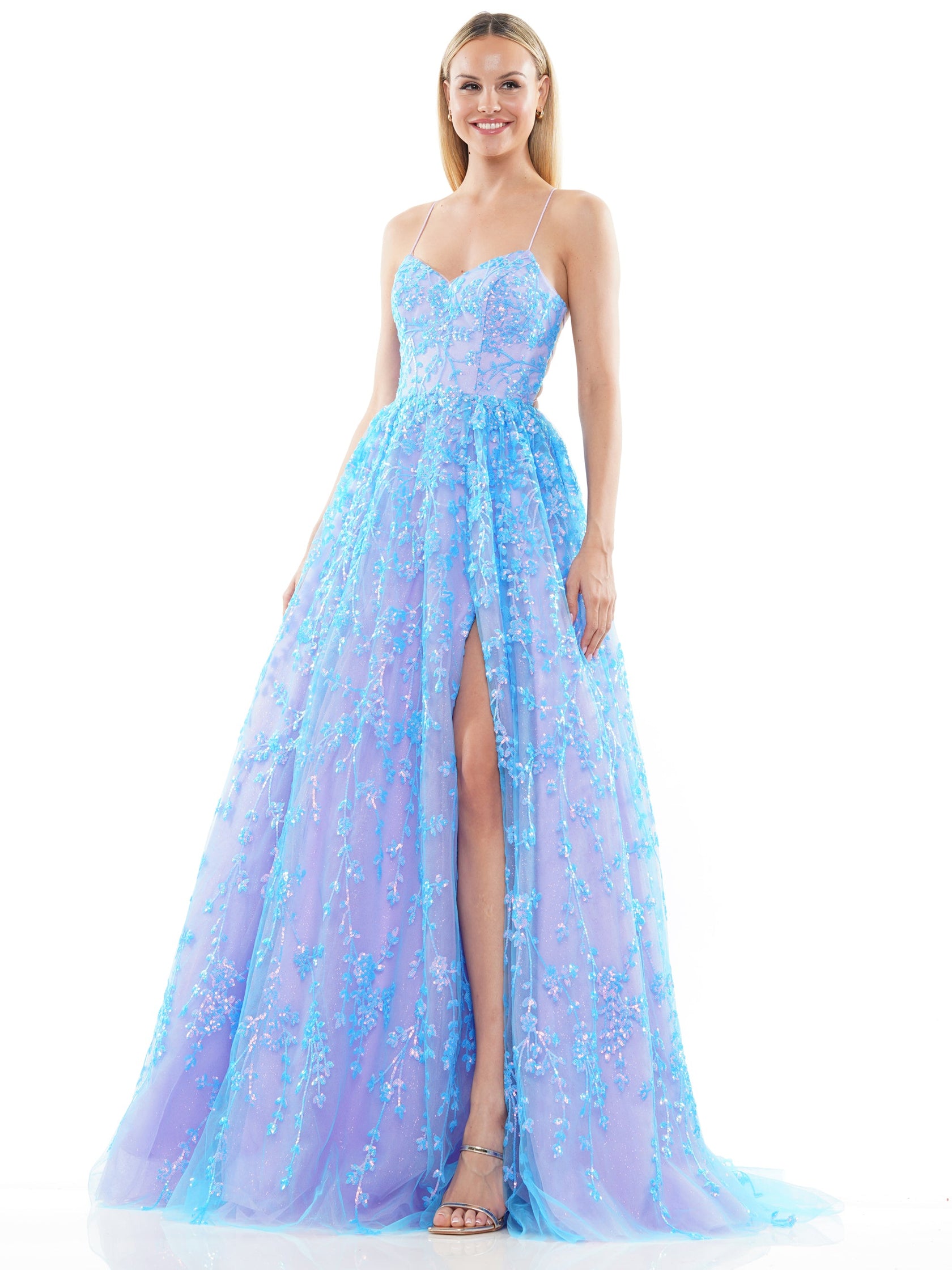 Black Colors 3247 Long Spaghetti Strap Sequin Prom Ball Gown for $499. ...