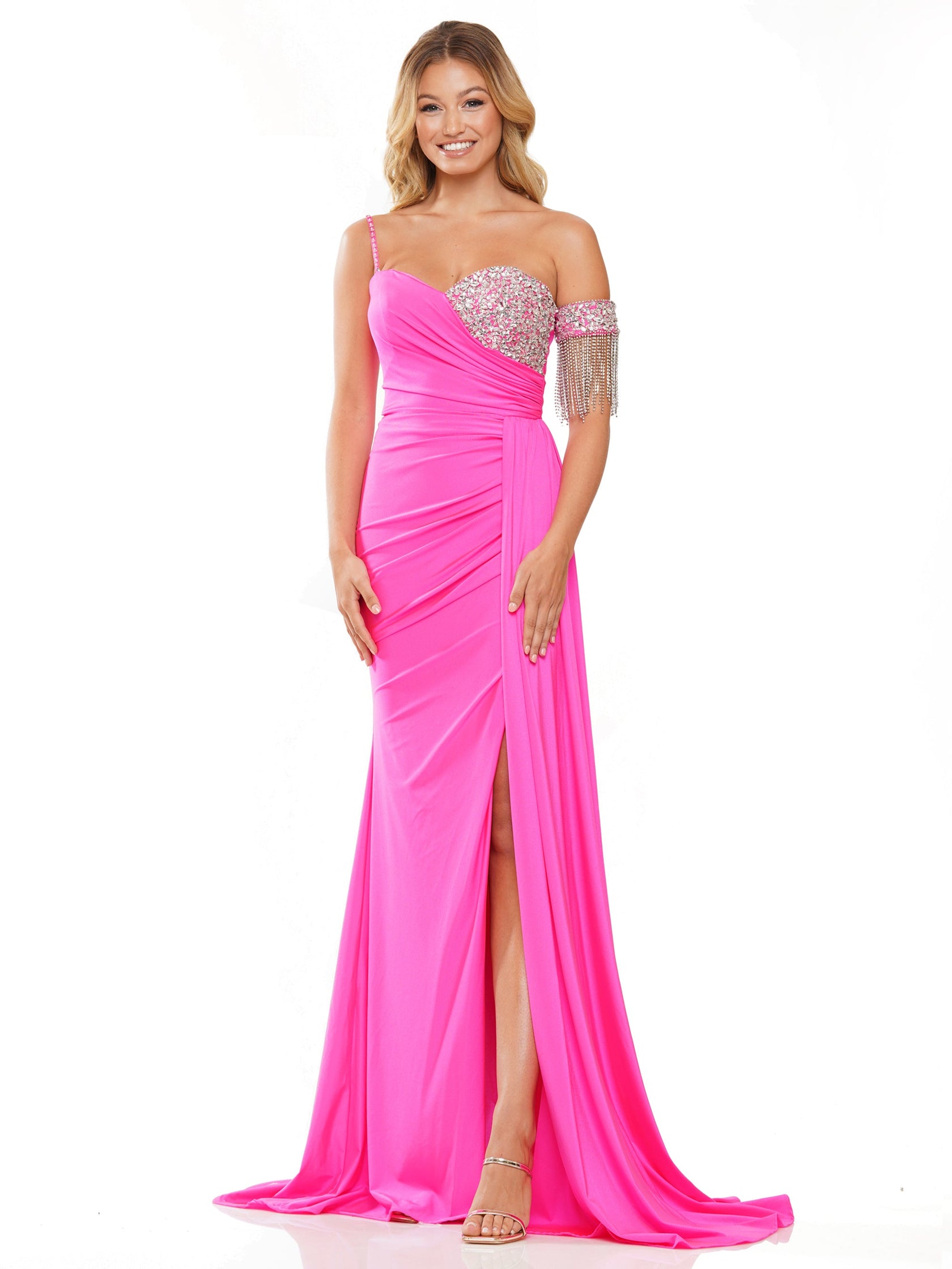 Hot Pink Colors 3275 Long Fitted Formal Satin Prom Dress for $399.99 ...
