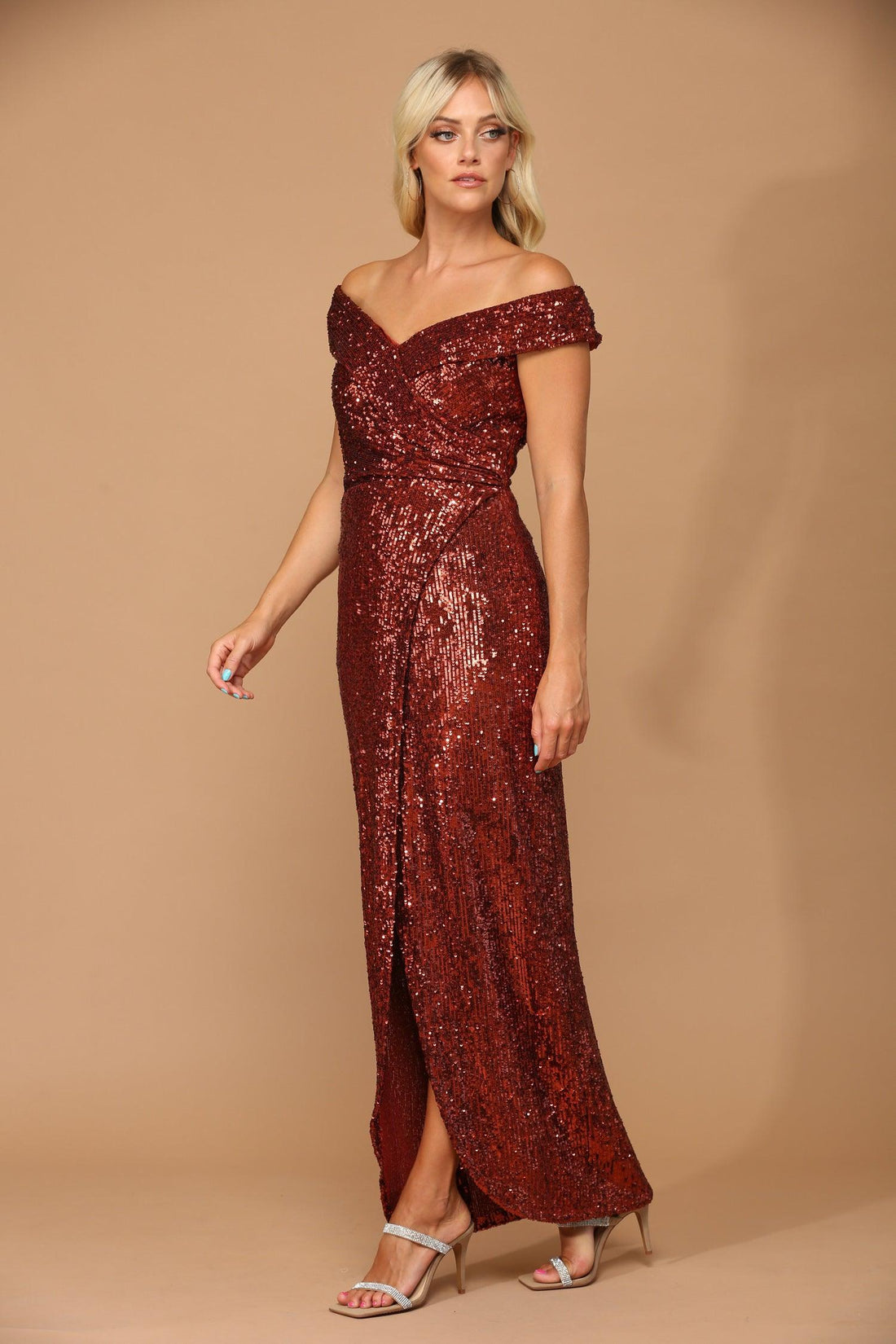 Rust Long Off Shoulder Formal Evening Gown for $153.99 – The Dress Outlet