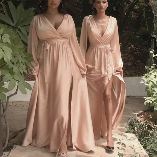 Nude Cinderella Divine 7475C Plus Size Formal Long Sleeve Satin Dress ...