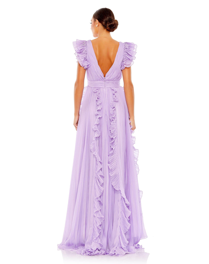 Marigold Mac Duggal 49539 Long Ruffle Cap Sleeve Formal Dress for $398.0 – The Dress Outlet
