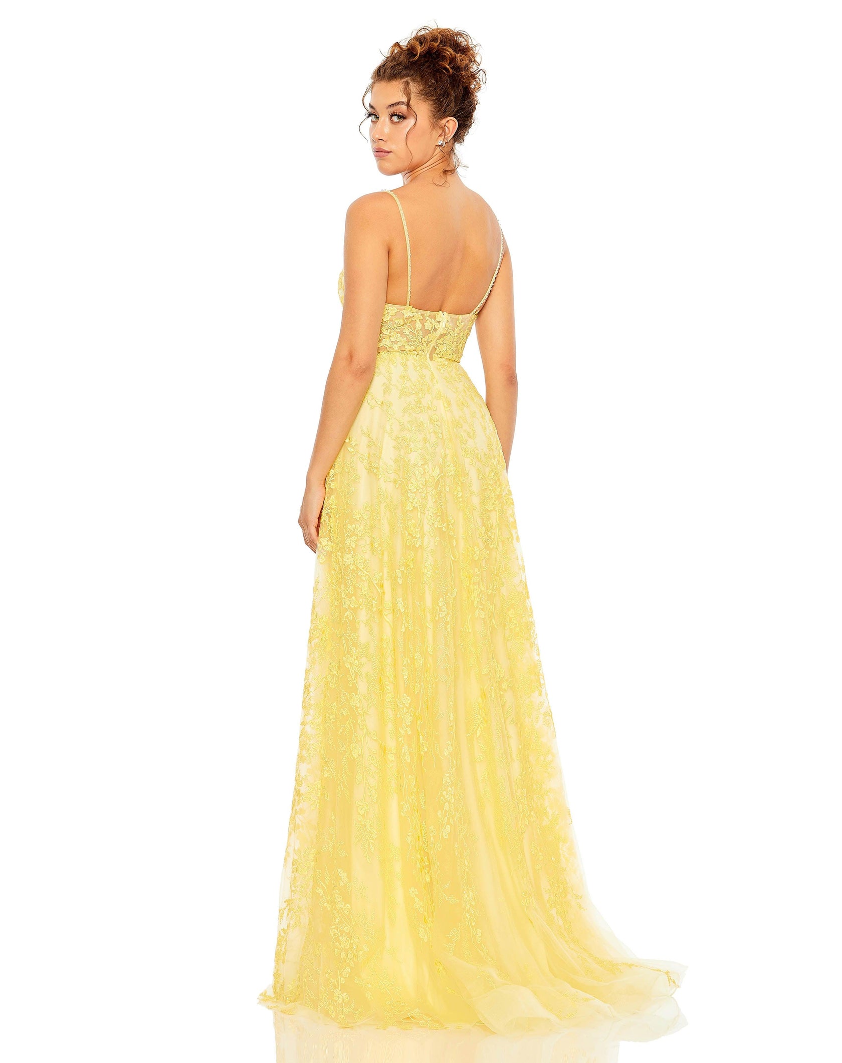 Yellow Mac Duggal 50683 Prom Spaghetti Strap Long Formal Gown for $199. ...
