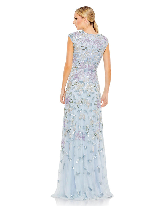 Ice Blue Multi Mac Duggal 5647 Long Cap Sleeve Formal Dress for $698.0 ...