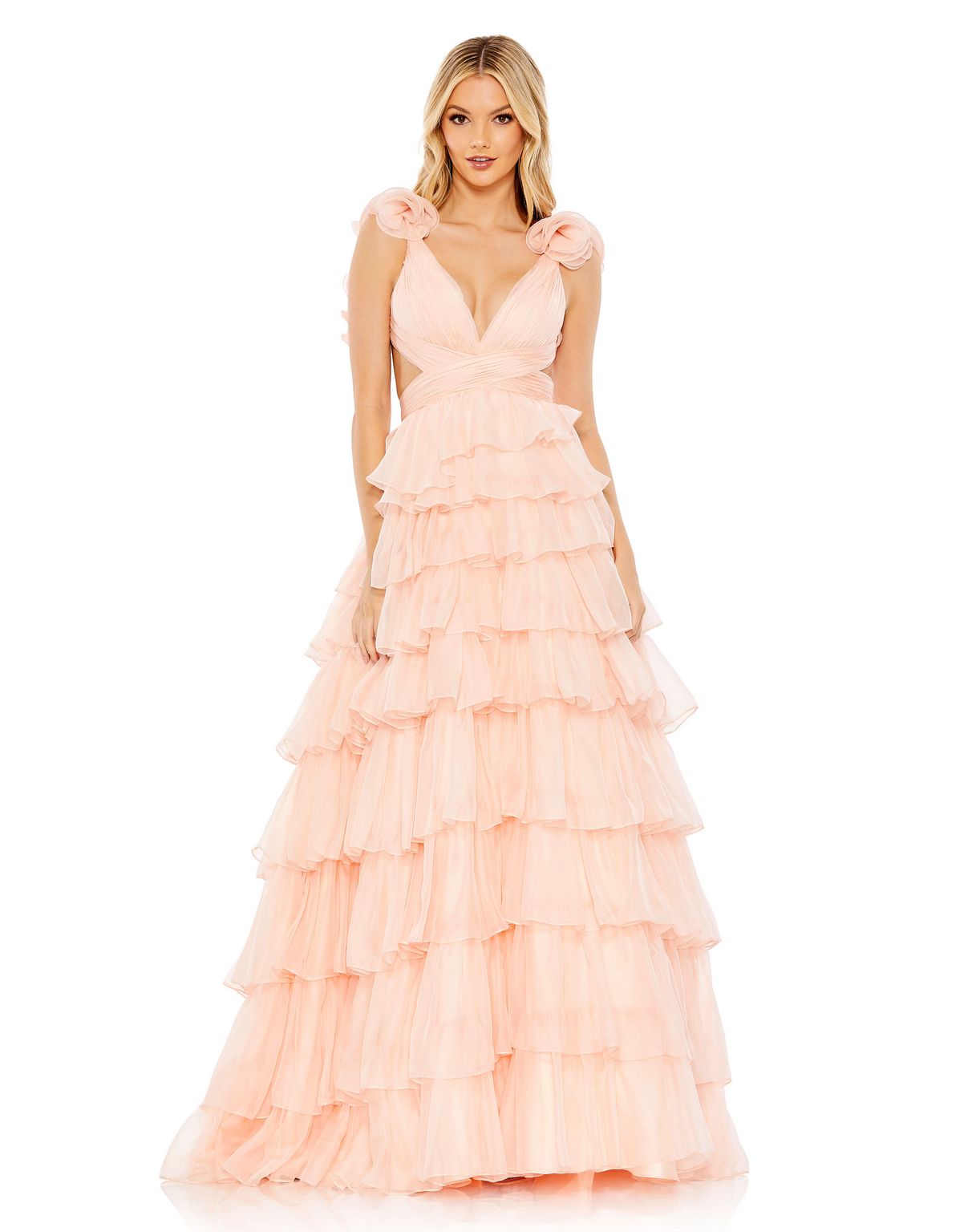 Blush Mac Duggal 67959 Long Prom Ruffle Dress for $498.0 – The Dress Outlet