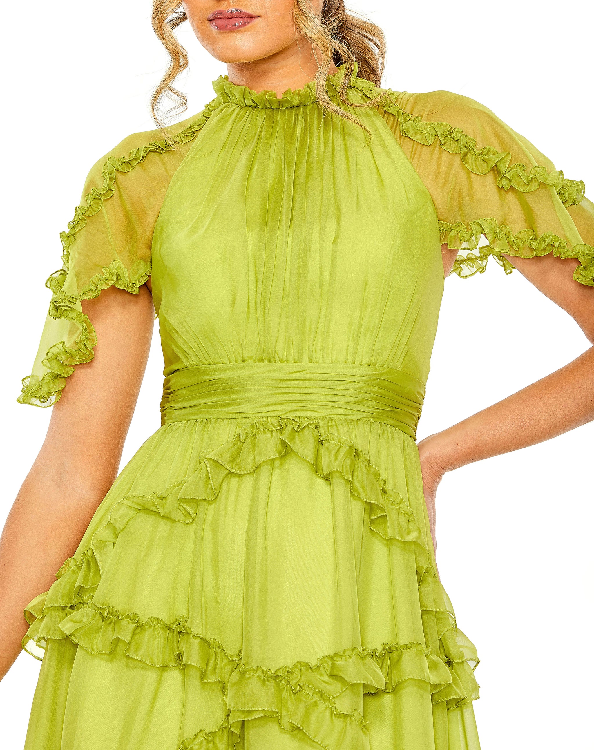 Apple Green Mac Duggal 68222 Formal Long A Line Flutter Sleeve Evening ...