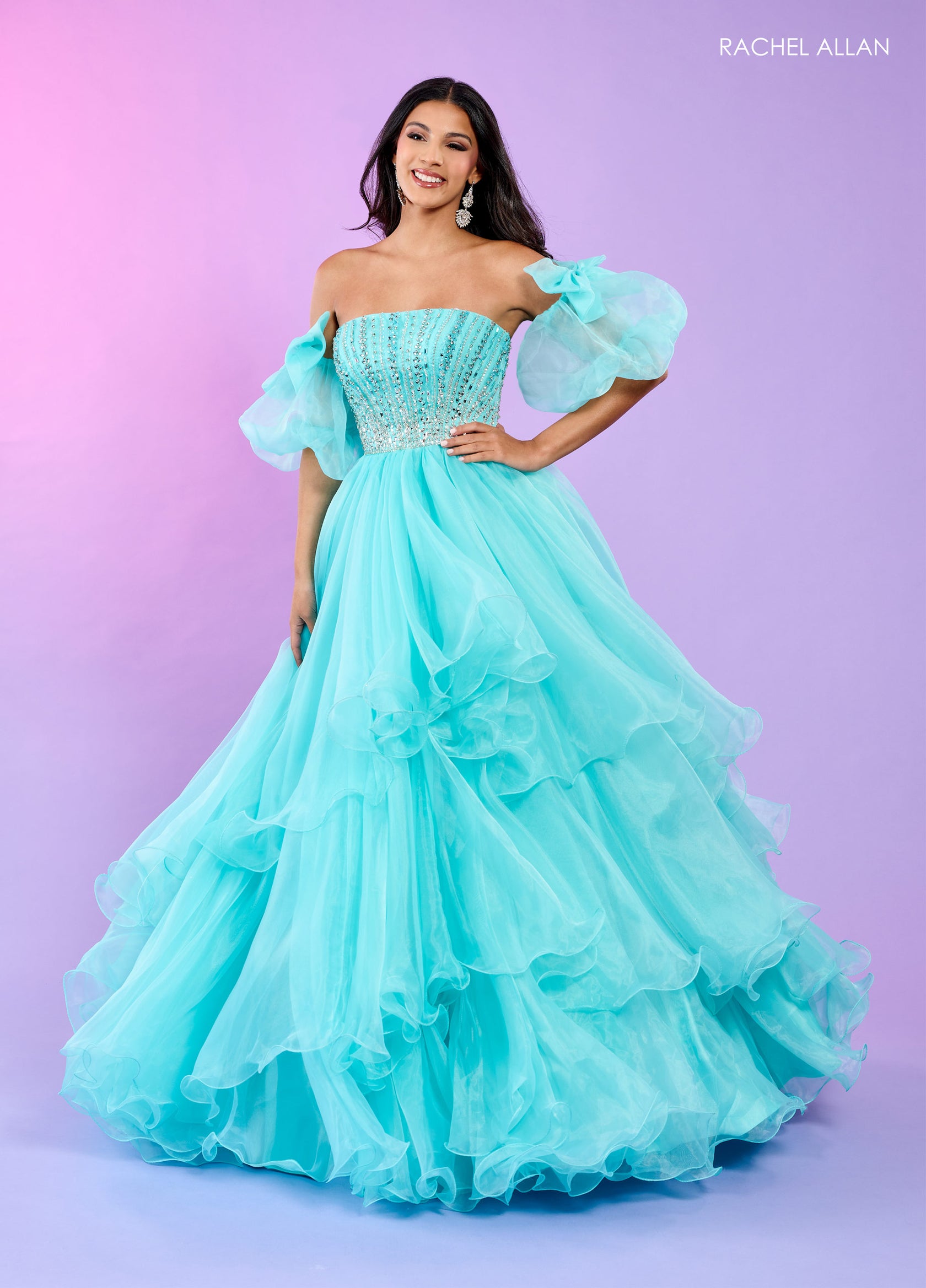 Aqua Rachel Allan 70570 Long Formal Layered Prom Dress for $898.0 – The ...
