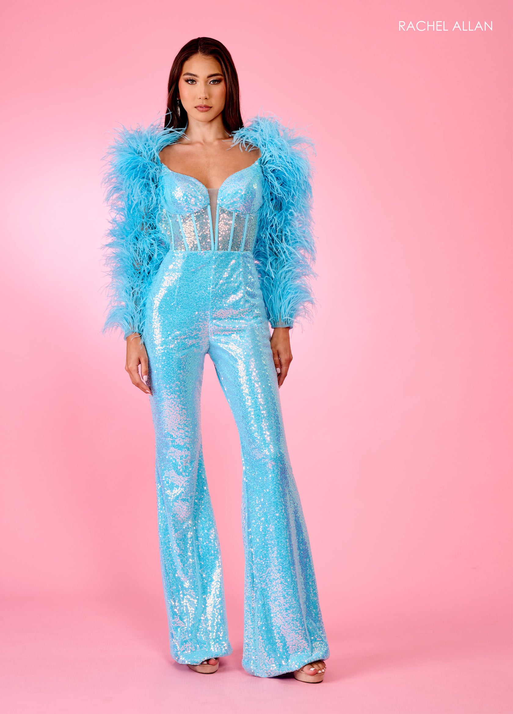 Hot Pink Rachel Allan 70589 Detachable Feather Sleeve Prom Formal ...