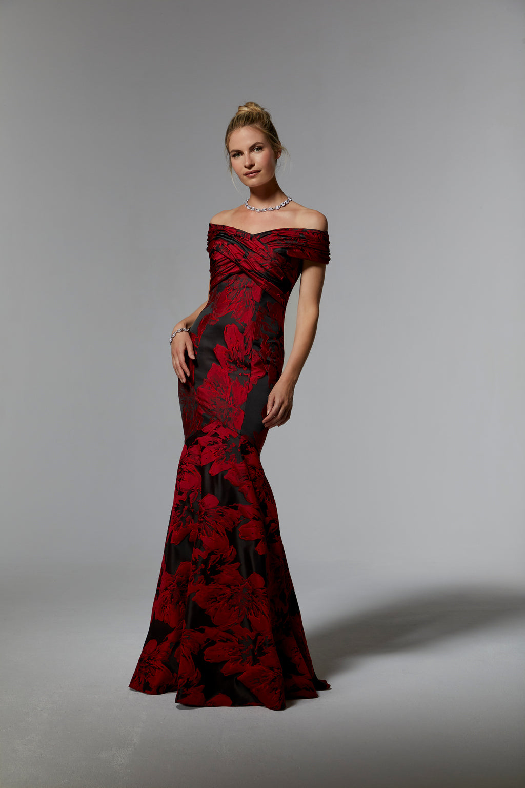 Black/Red MGNY Madeline Gardner New York 72924 Long Formal Floral ...