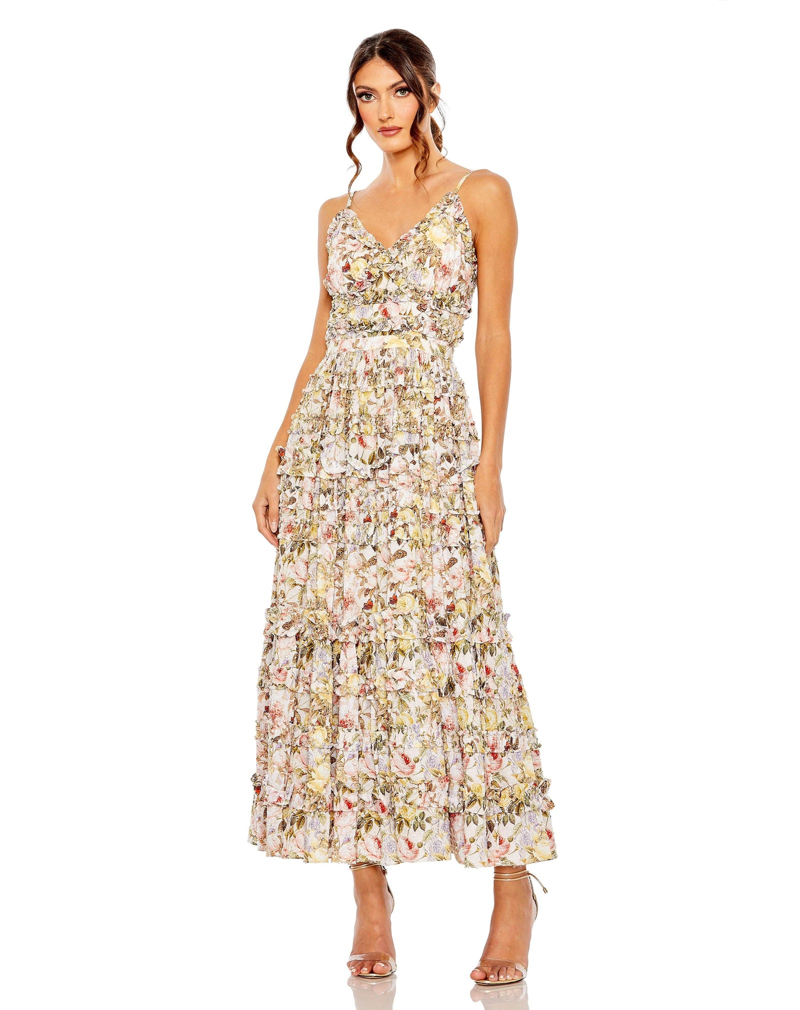 Long Spaghetti Strap Floral Print Formal Dress Spaghetti Straps & Flor