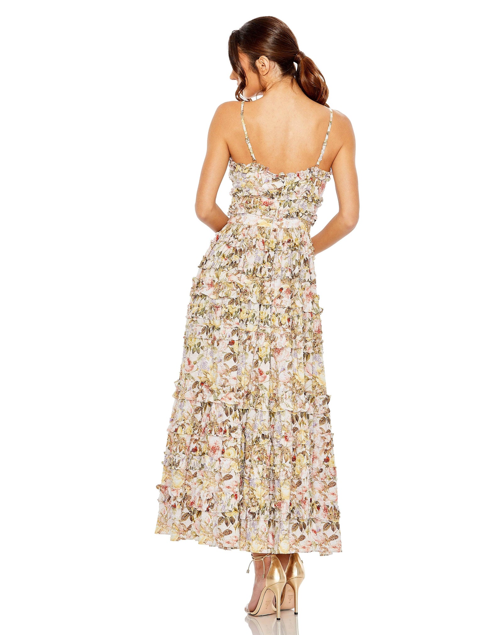 Long Spaghetti Strap Floral Print Formal Dress Spaghetti Straps & Flor