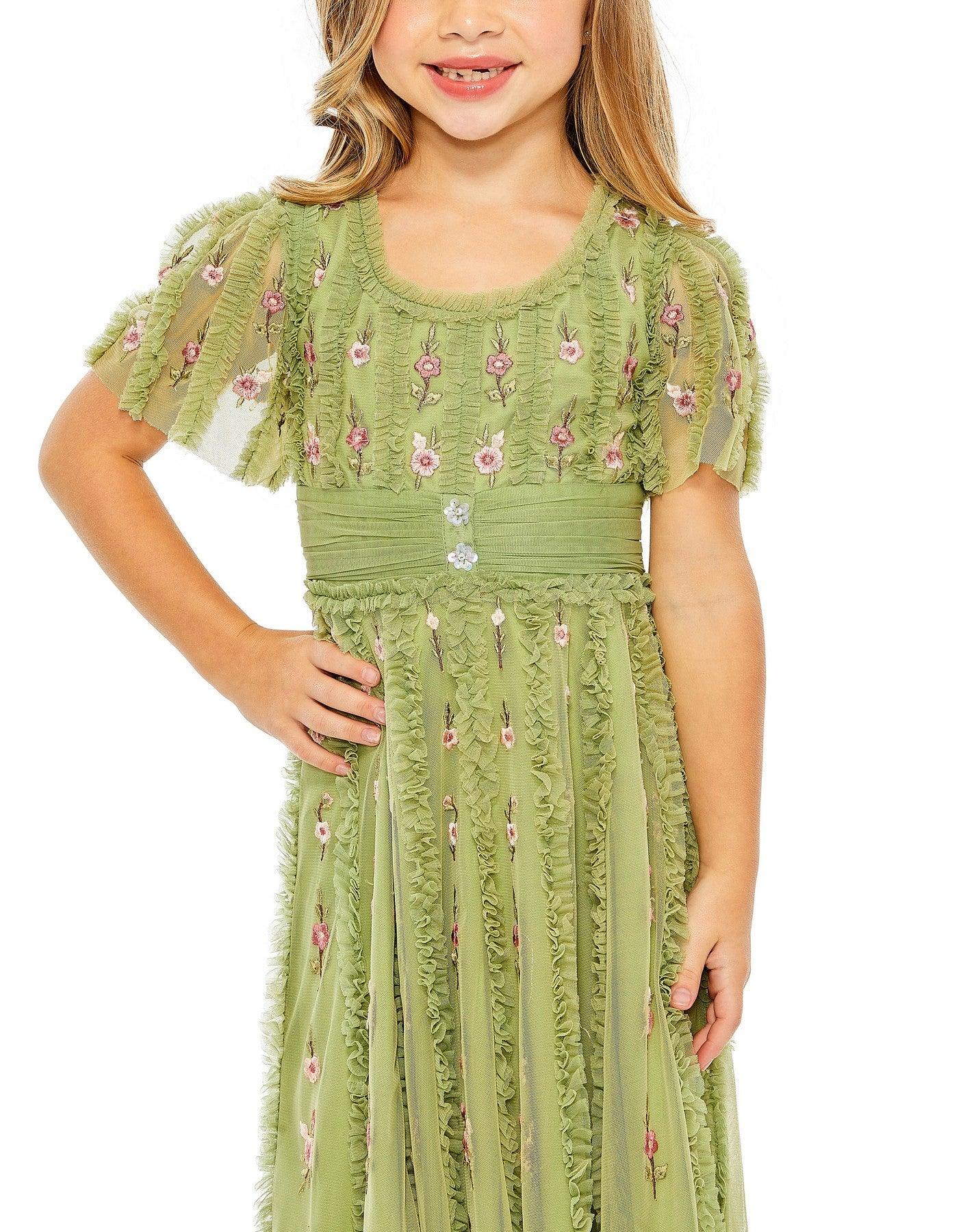 Moss Green Mac Duggal 8064 A Line Short Sleeve Little Girls Long Dress ...