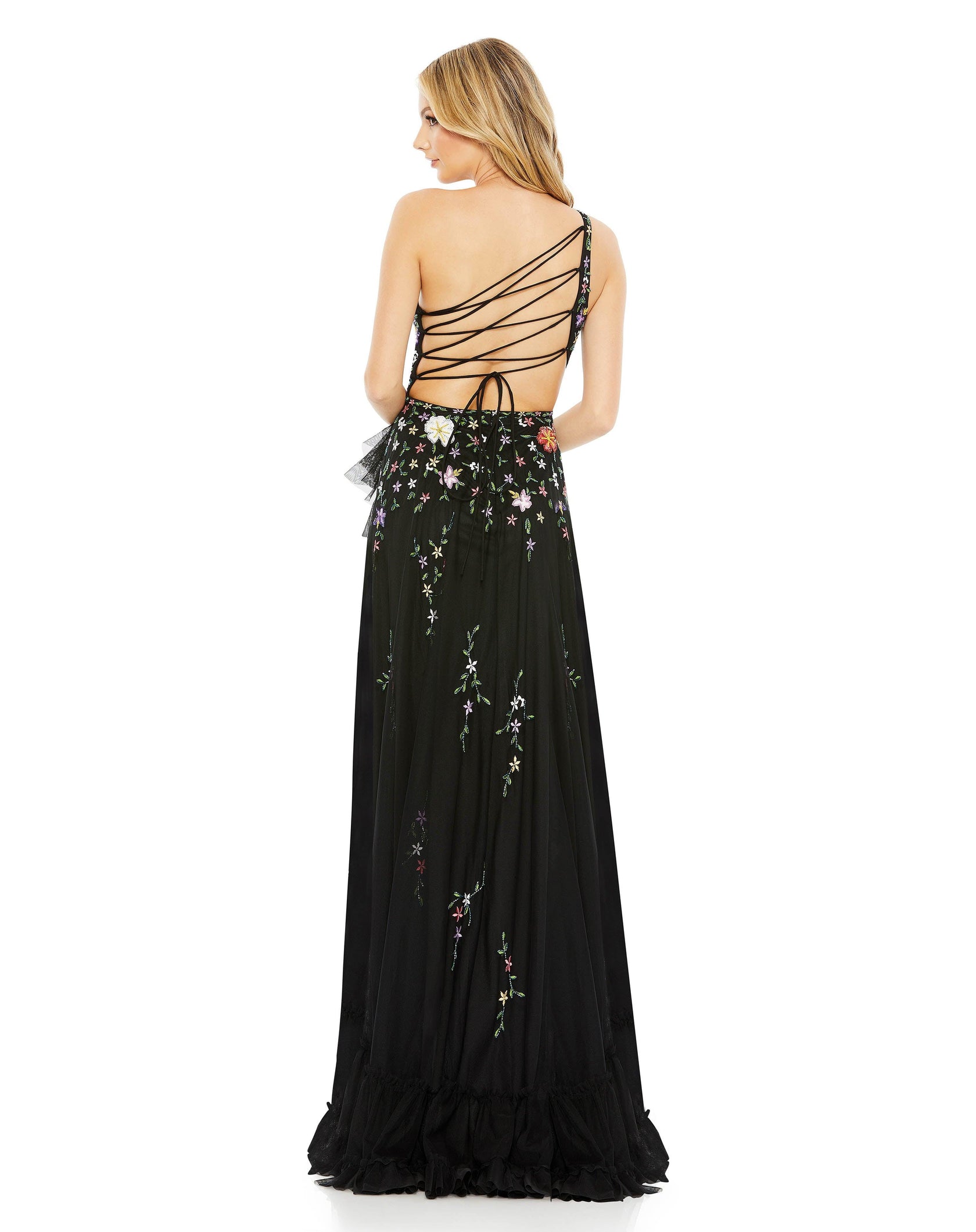 Black Multi Mac Duggal 9164 Prom Long One Shoulder Formal Dress for ...