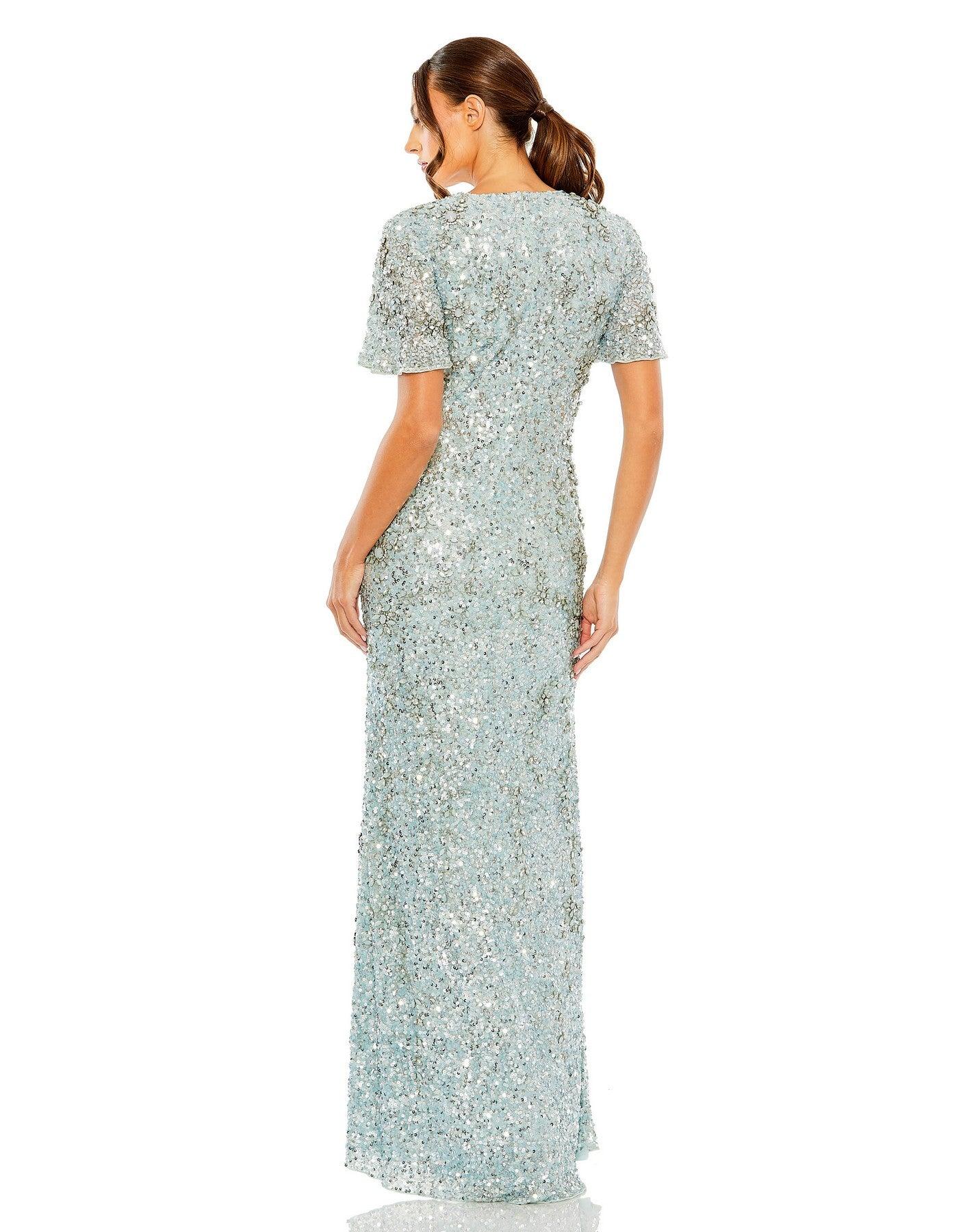 French Blue Mac Duggal 93932 Long Flutter Sleeve Formal Dress for $998. ...