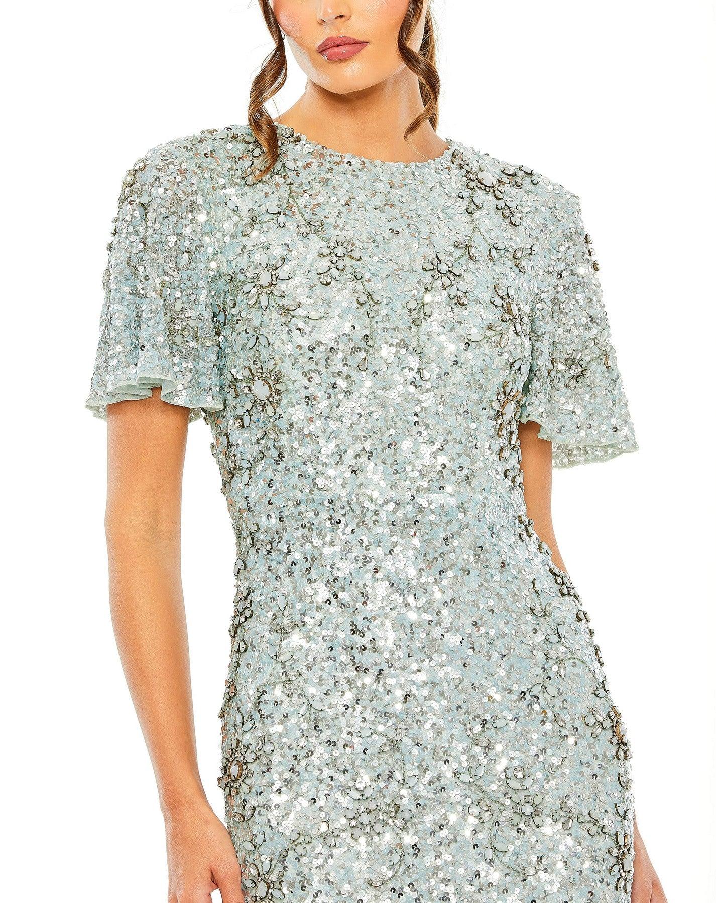 French Blue Mac Duggal 93932 Long Flutter Sleeve Formal Dress for $998. ...