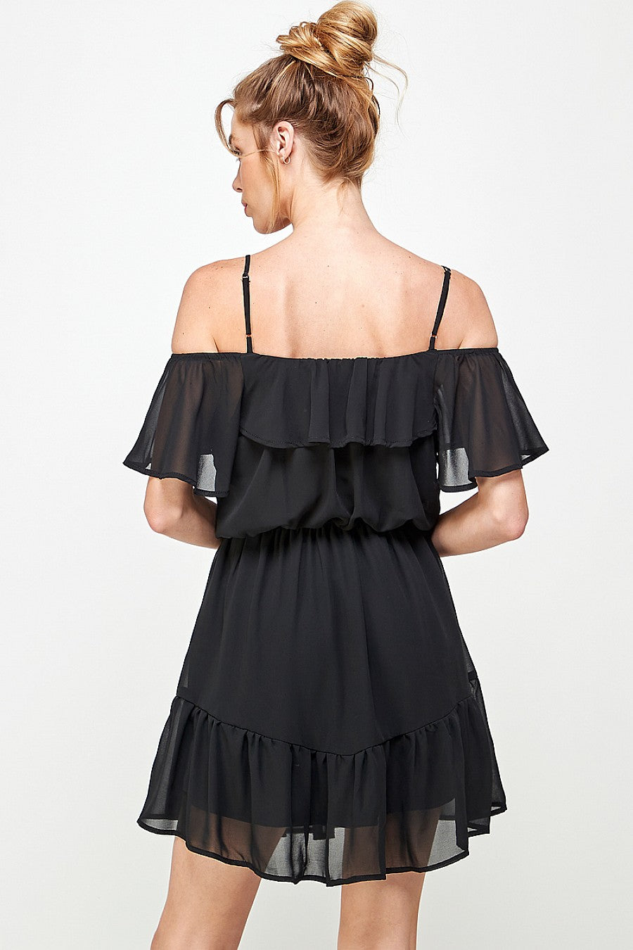 Black Short Off Shoulder Ruffled Dress for $39.99 – The Dress Outlet