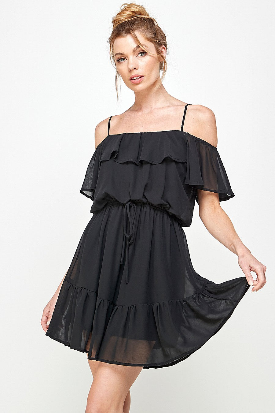 Black Short Off Shoulder Ruffled Dress for $39.99 – The Dress Outlet