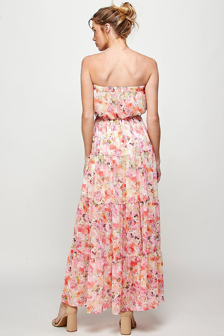 Coral/Pink Long Strapless Floral Print Maxi Dress for $49.99 – The ...