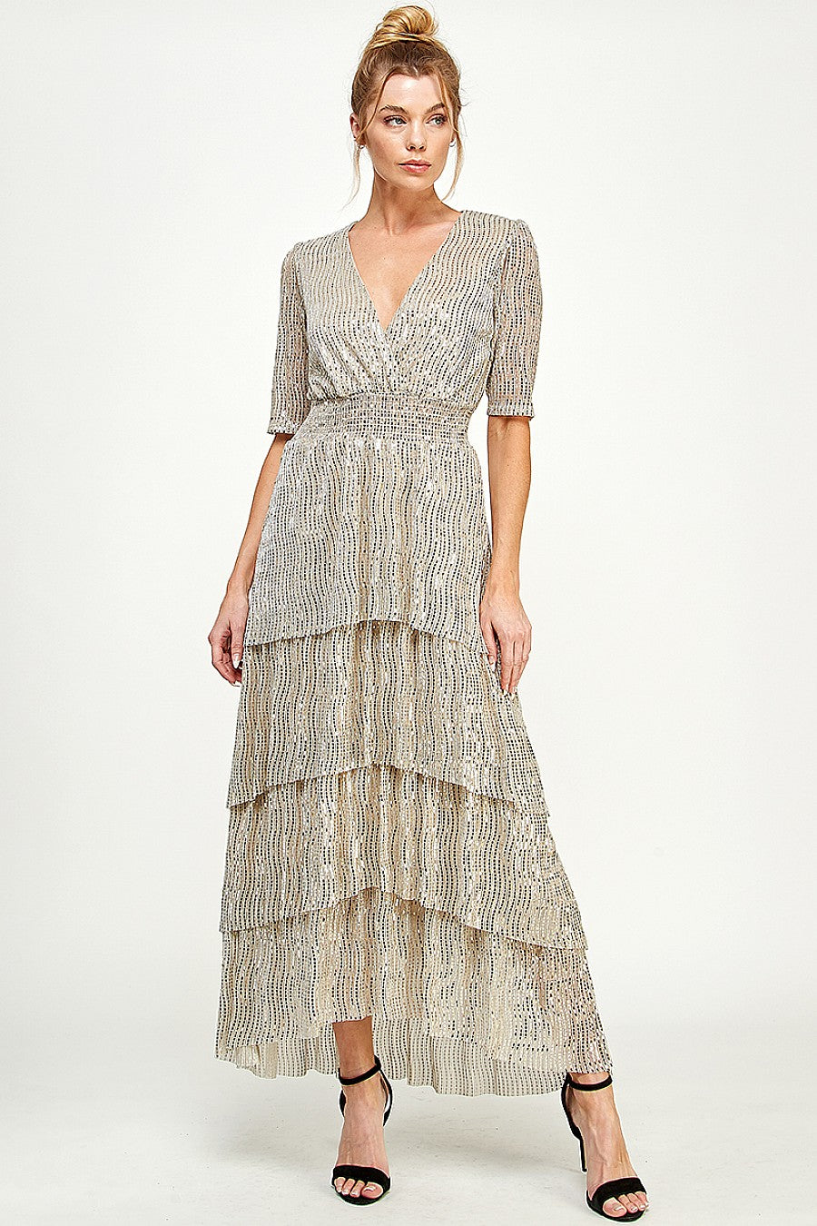 Black High Low V Neck Tiered Dress For 59 99 The Dress Outlet