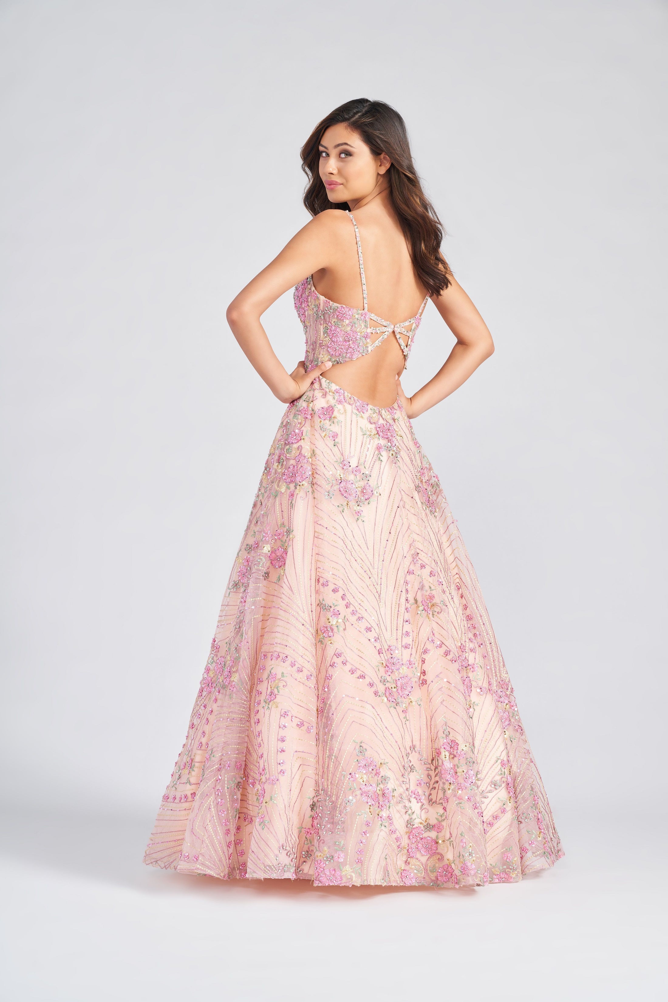 Champagne Multi Colette CL12279 Long Formal Beaded Floral Prom Dress ...