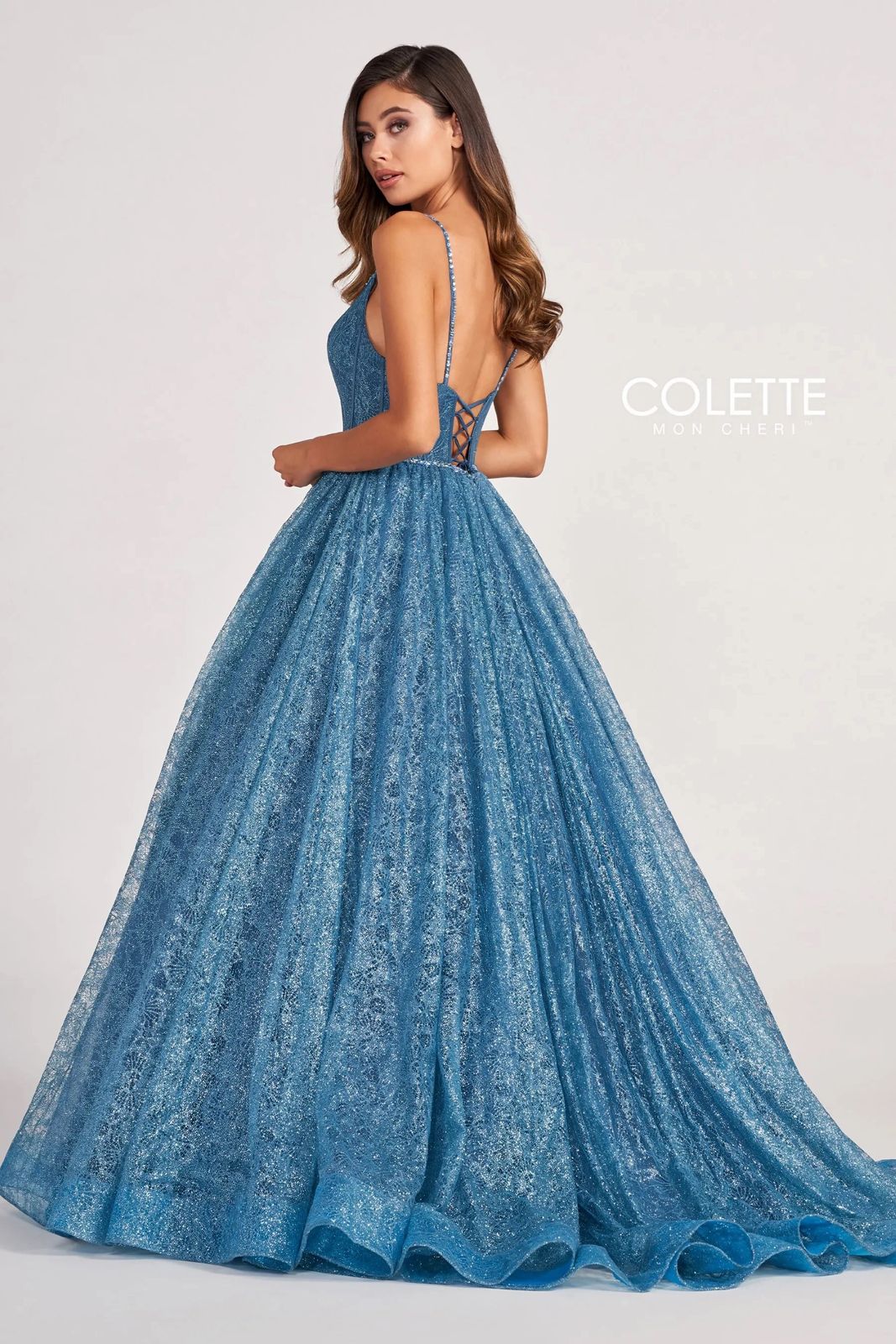 Dusty Blue Colette CL2018 Prom Long Glitter Formal Ball Gown for $609. ...