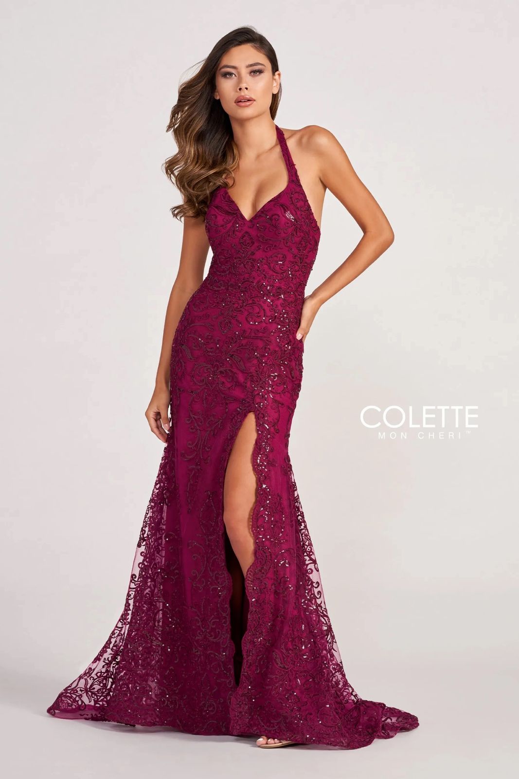 Cabernet Colette CL2027 Long Fitted Formal Halter Prom Dress for $565. ...