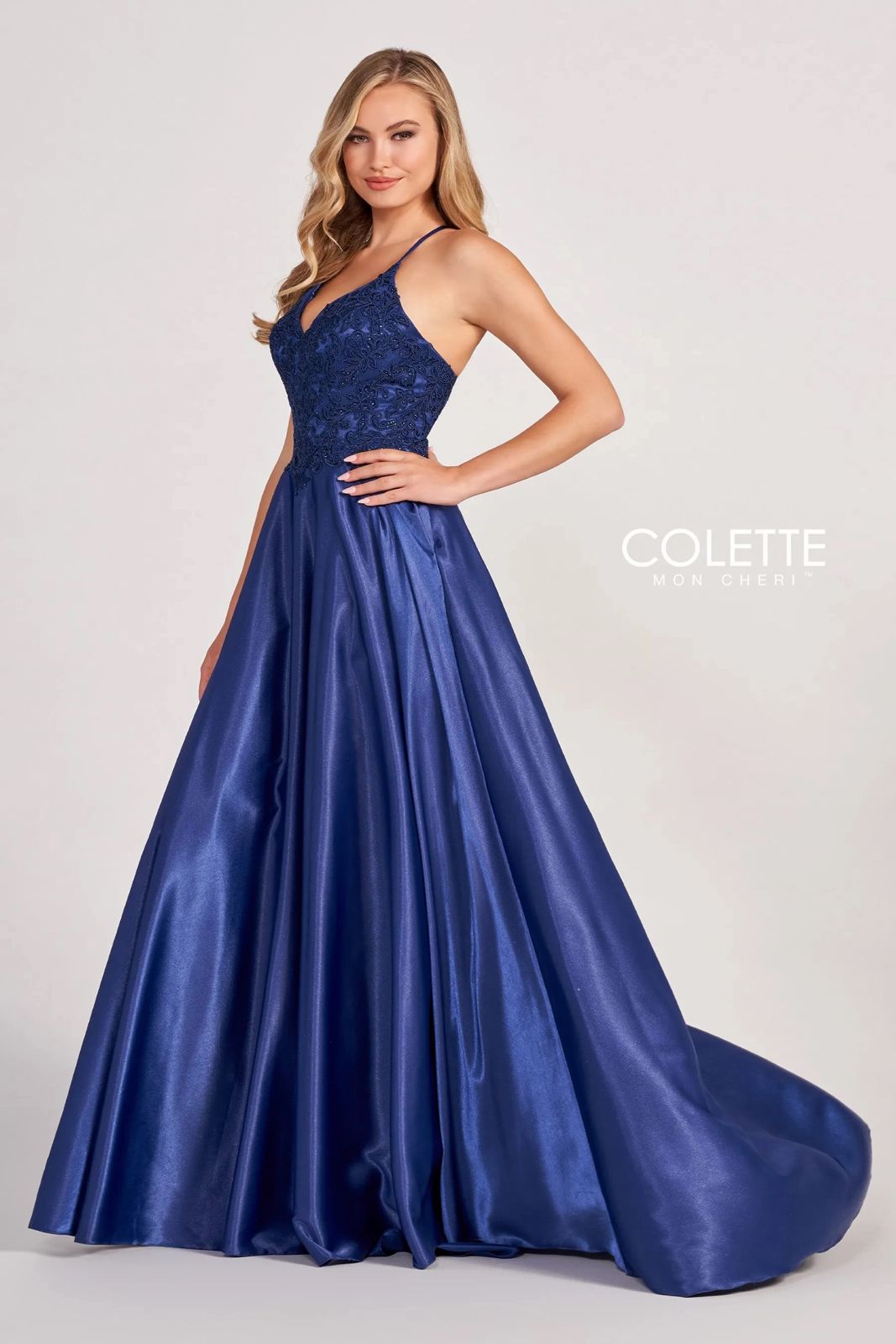 Navy Blue Colette CL2033 Beaded Prom Long Pockets Formal Dress for $505 ...